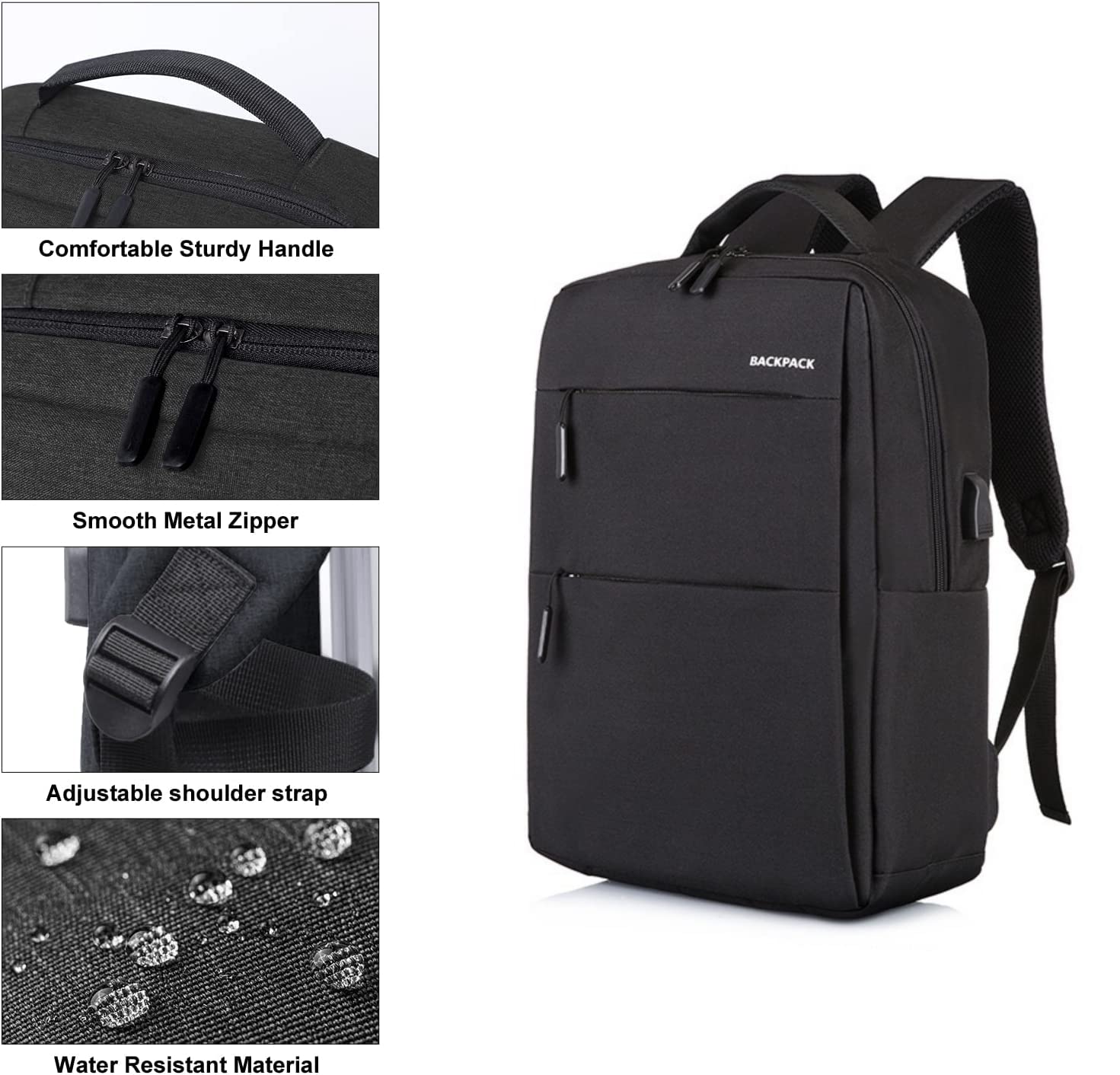 Laptop Backpack, Laptop Backpack 15.6 inch,Durable Business Travel Laptops Backpack with USB Charging Port, Water Resistant College School Computer Bag Gifts for Men & Women Fits Notebook, Black