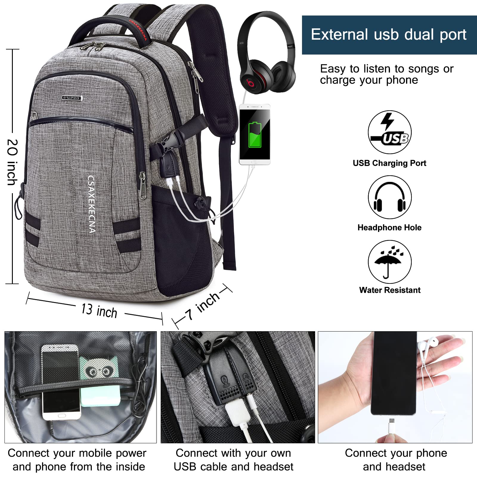 YANIMENGNU MINGMOU Travel laptop Backpack, extra large anti-theft school backpack, with USB charging port, waterproof 17 inch, schoolbag for boys and girls