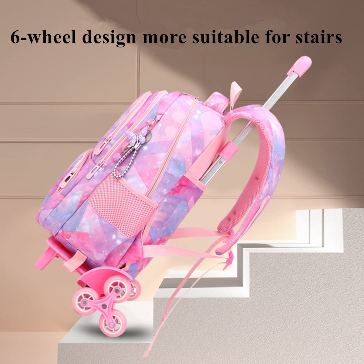 Diamond,Geometric Prints Kids Rolling Backpack Wheeled Elementary School Bag Primary Students Trolley Bookbag for Boys