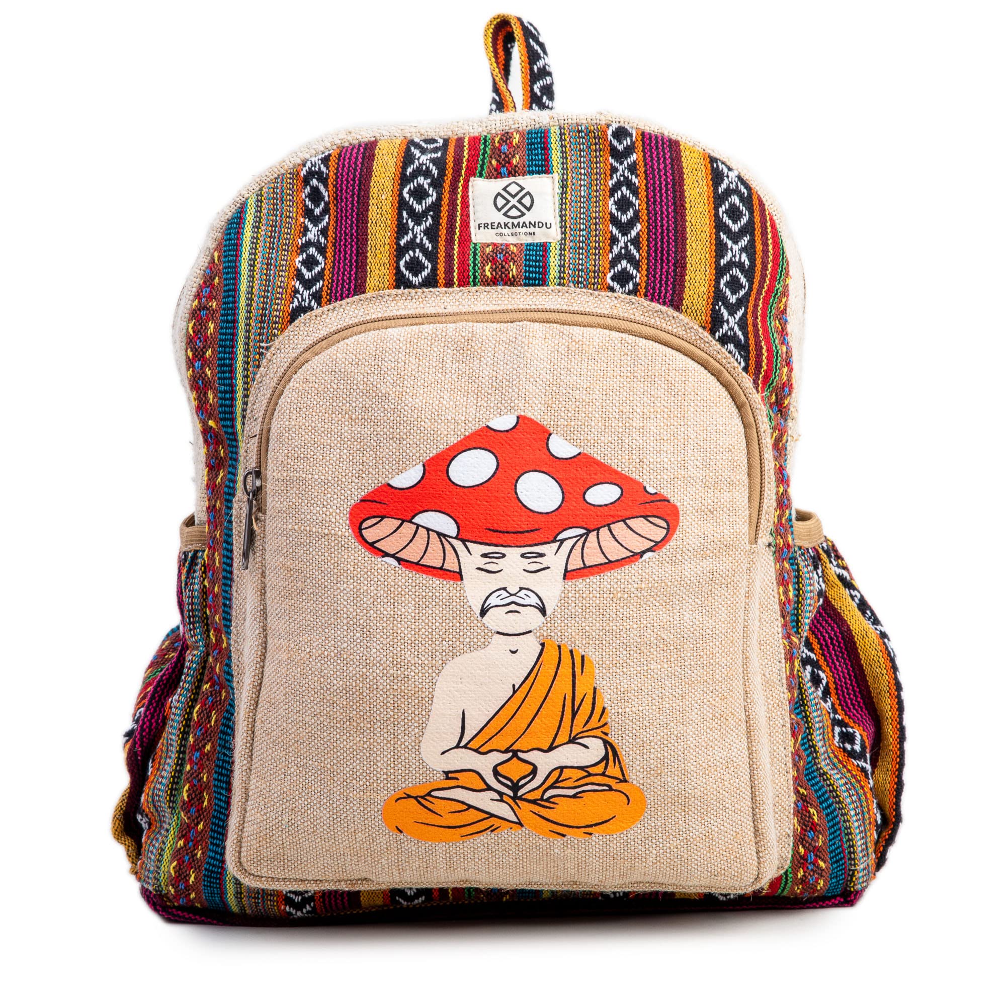 Freakmandu Collections Mushroom Head Hemp Backpack Bag - Eco Friendly Unique Unisex Rustic Durable