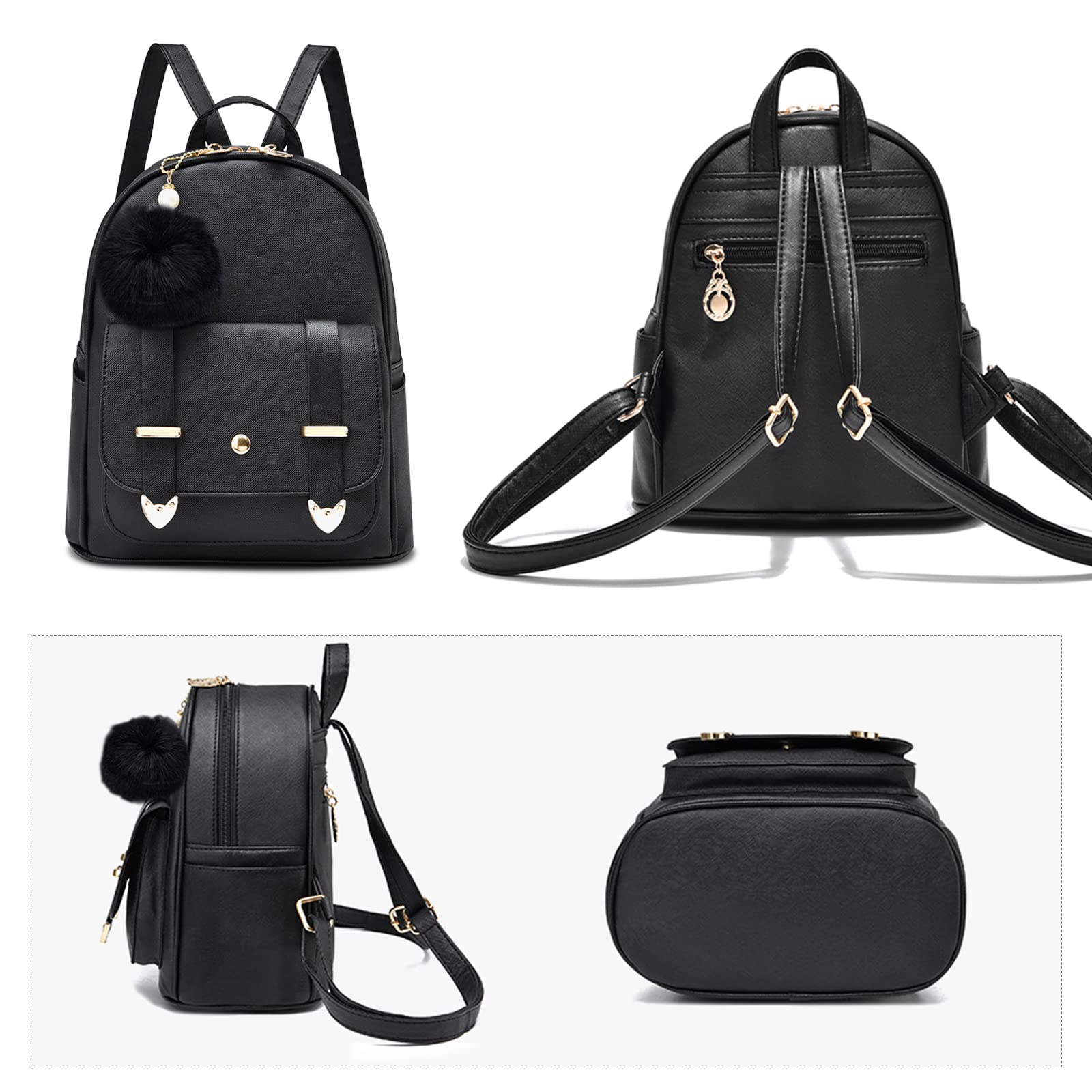 Girls Cute Mini Backpack Purse Fashion School Bags PU Leather Casual Backpack for Teens Women Black