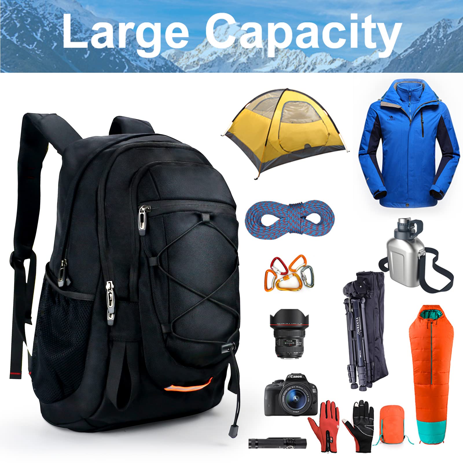 Lily Parker Waterproof Womens Mens 40l Hiking Rucksack Bag Large-Capacity Trekking Travel Backpack, Black