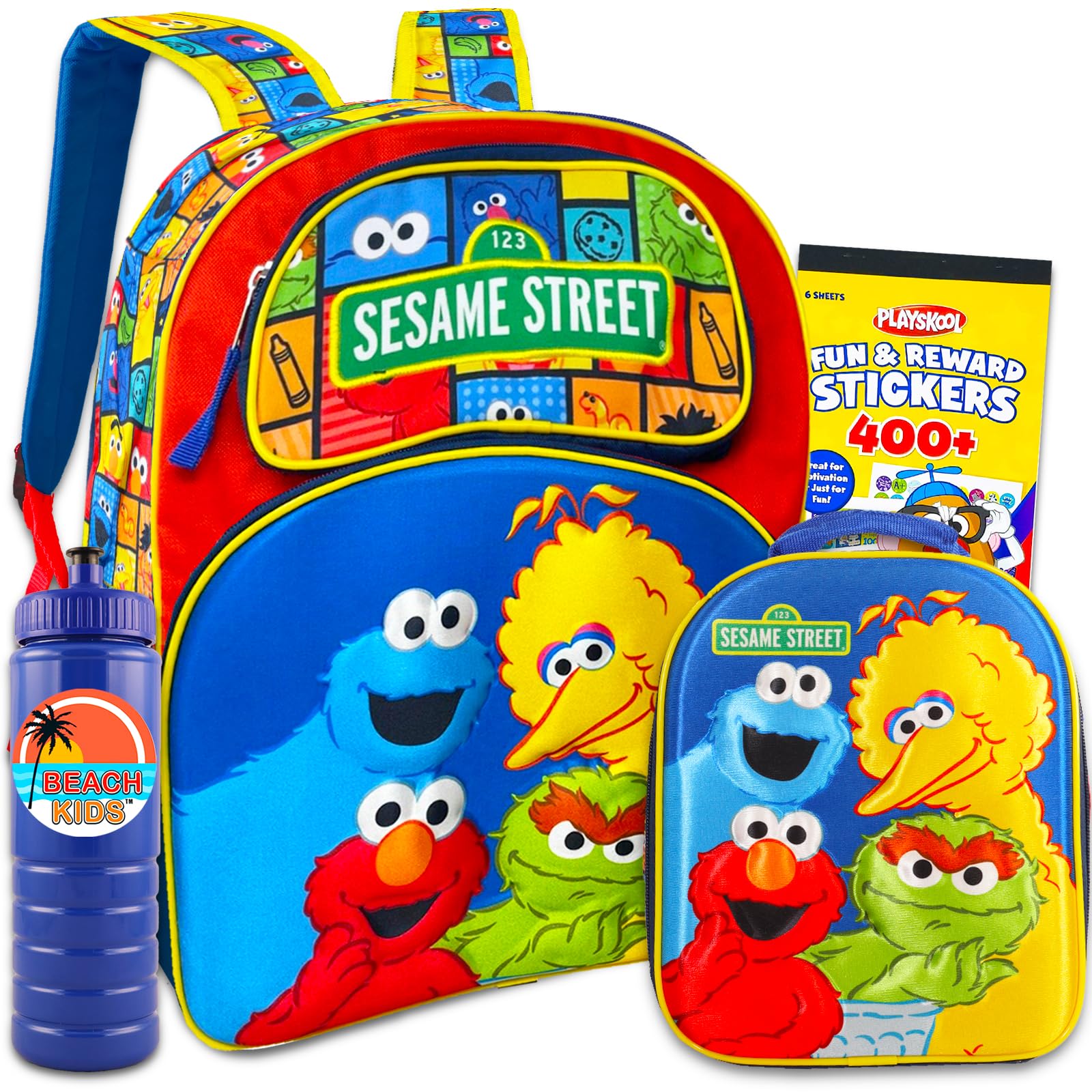 Sesame Street Backpack and Lunch Box Set - Elmo Backpack and Lunch Box Bundle with Lunch Box, Water Pouch Stickers, More | Sesame Street School Bag