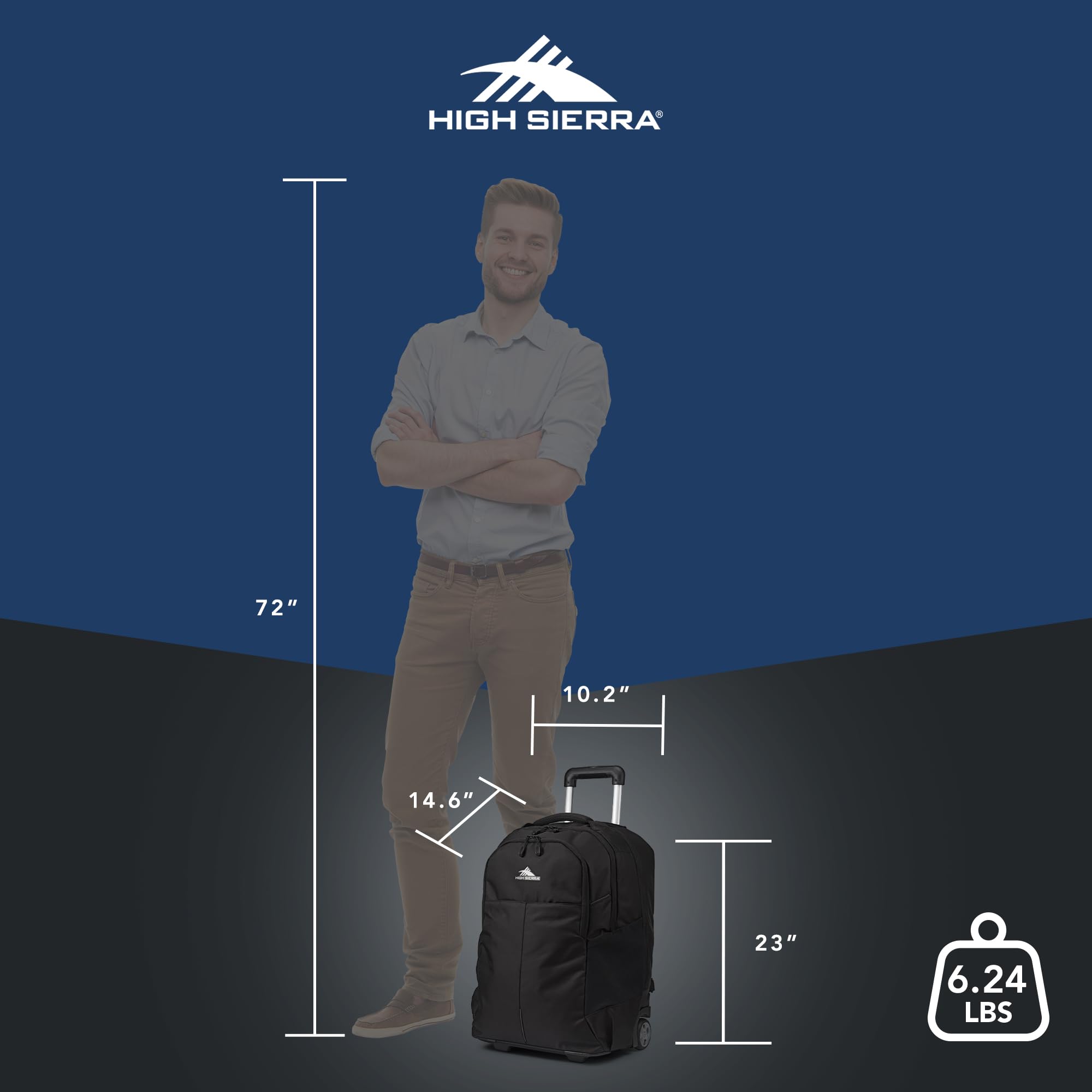 High Sierra Powerglide Pro Wheeled Backpack with 360 Degree Reflectivity, Telescoping Handle, Dual Side Pockets, and Laptop Sleeve, Black
