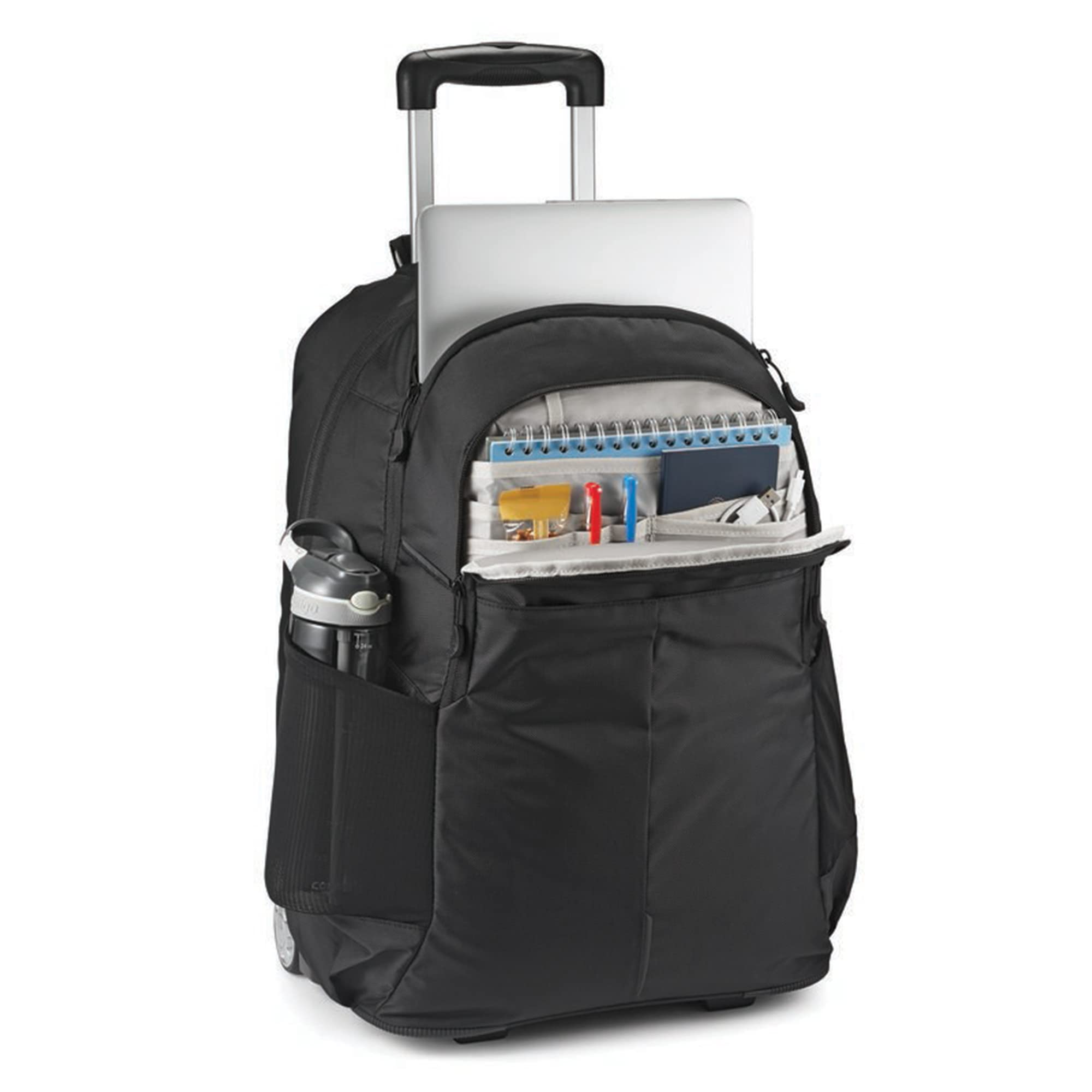 High Sierra Powerglide Pro Wheeled Backpack with 360 Degree Reflectivity, Telescoping Handle, Dual Side Pockets, and Laptop Sleeve, Black