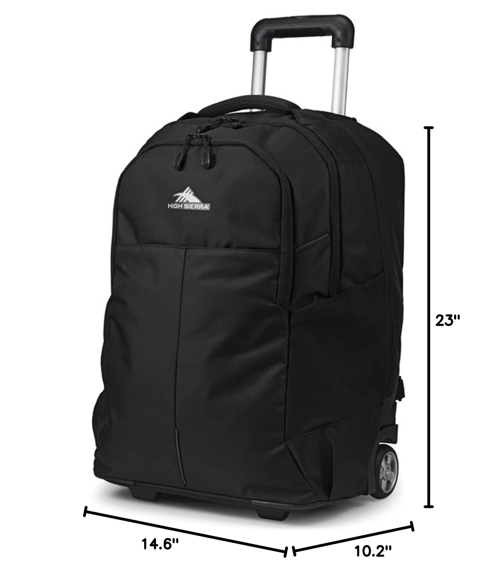 High Sierra Powerglide Pro Wheeled Backpack with 360 Degree Reflectivity, Telescoping Handle, Dual Side Pockets, and Laptop Sleeve, Black
