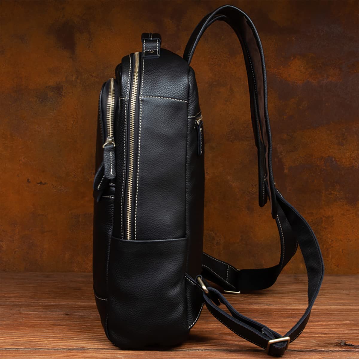PAHVRION Vintage Genuine Leather 15.6 Inch Laptop Backpack, Hiking Travel Bag Anti Theft Camping Daypack School College Bookbag, Black