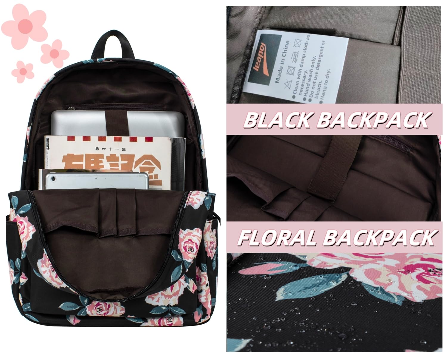 Leaper Fashion Water Resistant Laptop Backpack for Women Black
