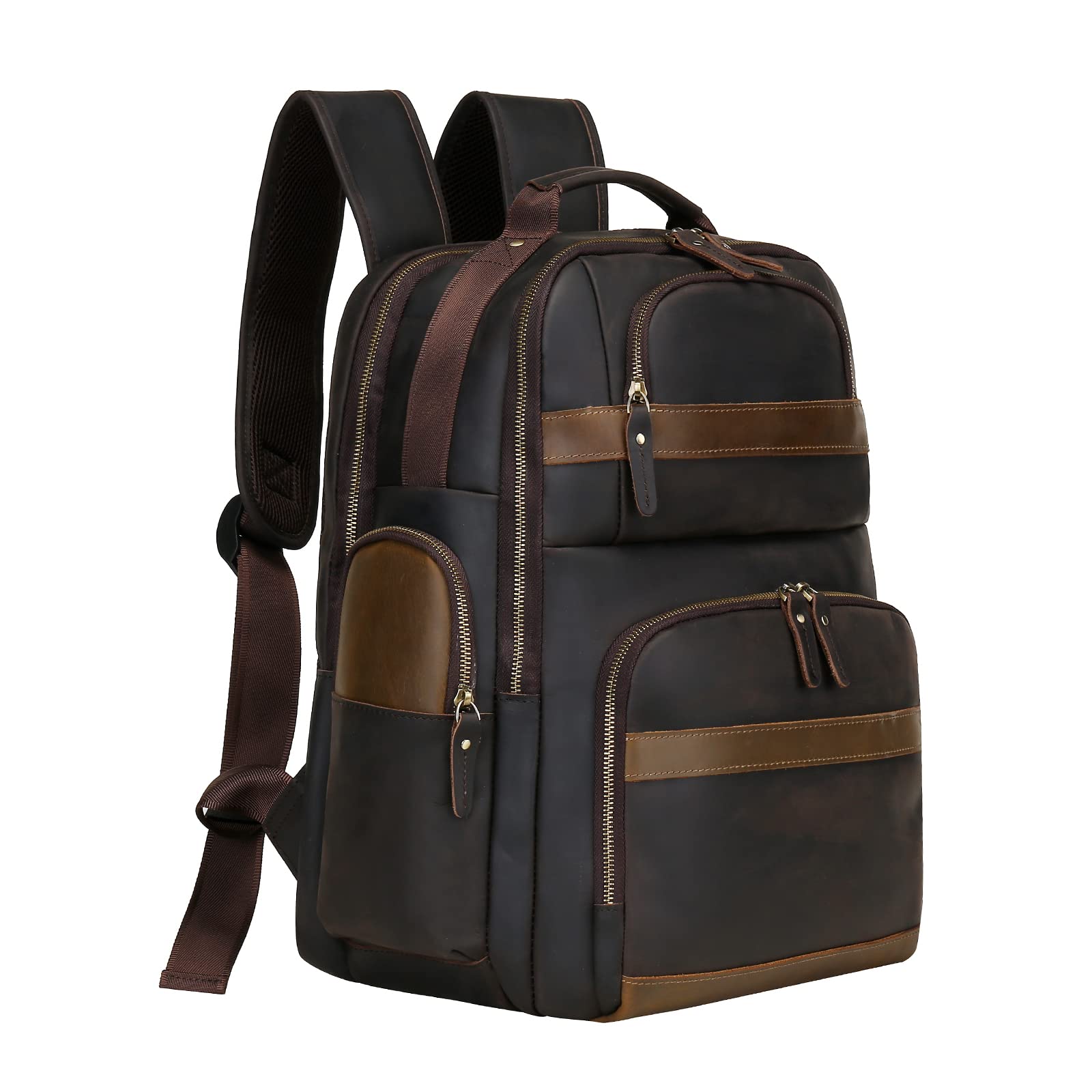 UBANT Leather Backpack for Men,15.6" Laptop Backpack Large Capacity Vintage Casual Travel Business Work Computer Bag Outdoor Weekend Daypacks (Dark Brown)