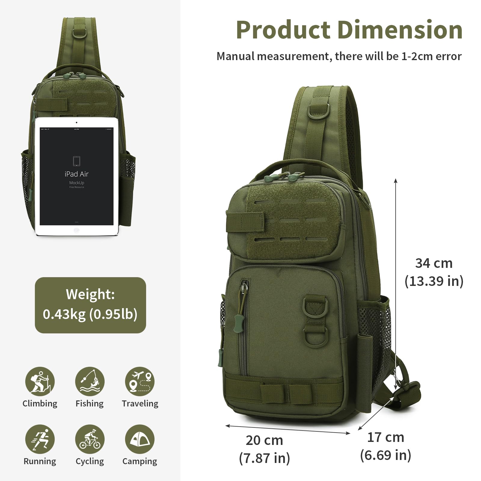 CamGo Small Tactical Chest Sling Bag One Strap Crossbody Daypack Shoulder Backpack for Sport Daily