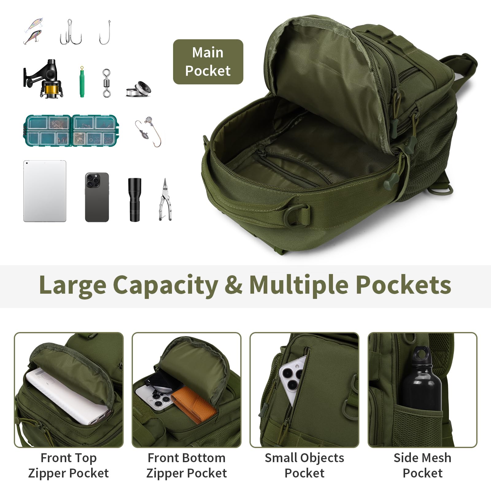 CamGo Small Tactical Chest Sling Bag One Strap Crossbody Daypack Shoulder Backpack for Sport Daily