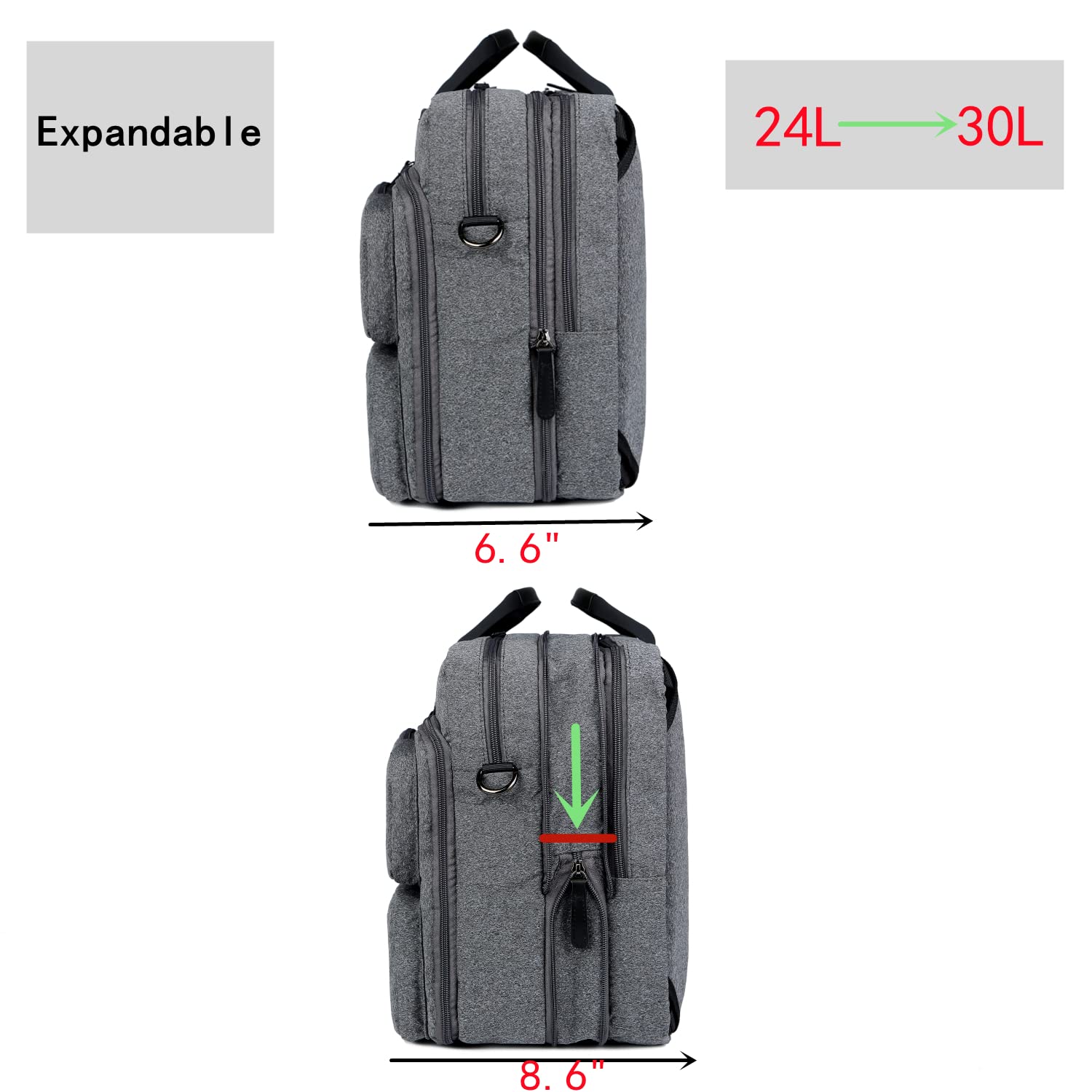 Hybrid Briefcase Backpack Convertible Large 17inch College School Computer bag Multi-Functional Travel Rucksack (Grey)