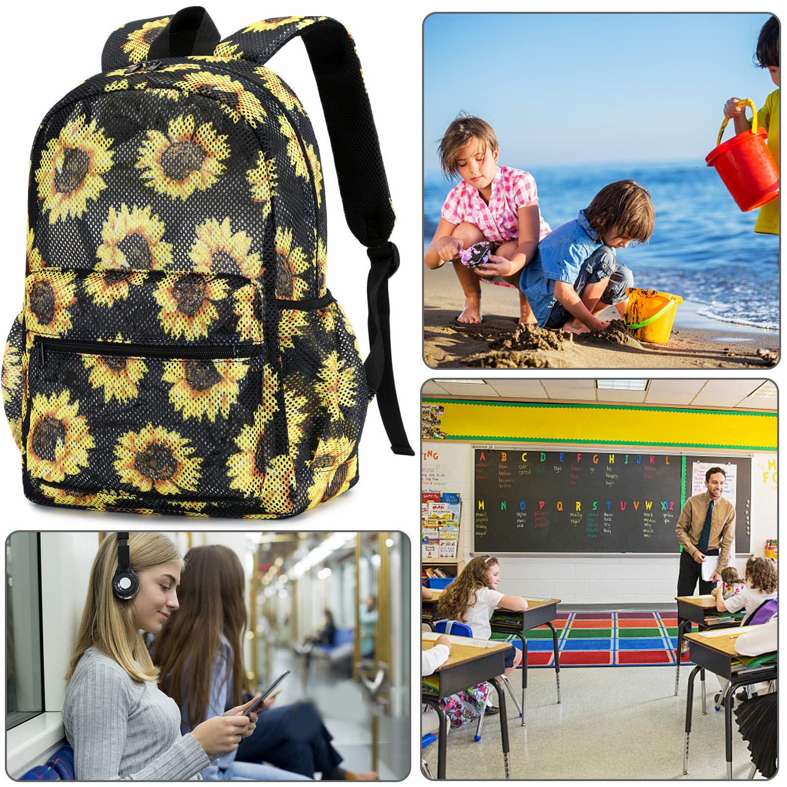 Bluboon Mesh Backpack for Girls Kids See Through School Bookbag with Mesh Drawstring Bag Semi-Transparent Beach Bag Daypack Gear Backpack