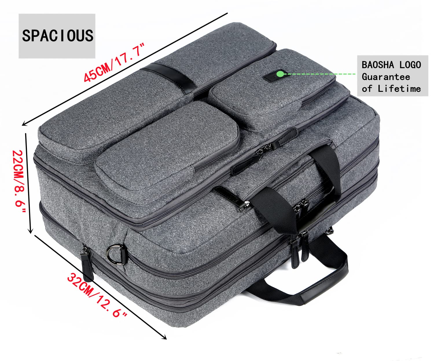 Hybrid Briefcase Backpack Convertible Large 17inch College School Computer bag Multi-Functional Travel Rucksack (Grey)
