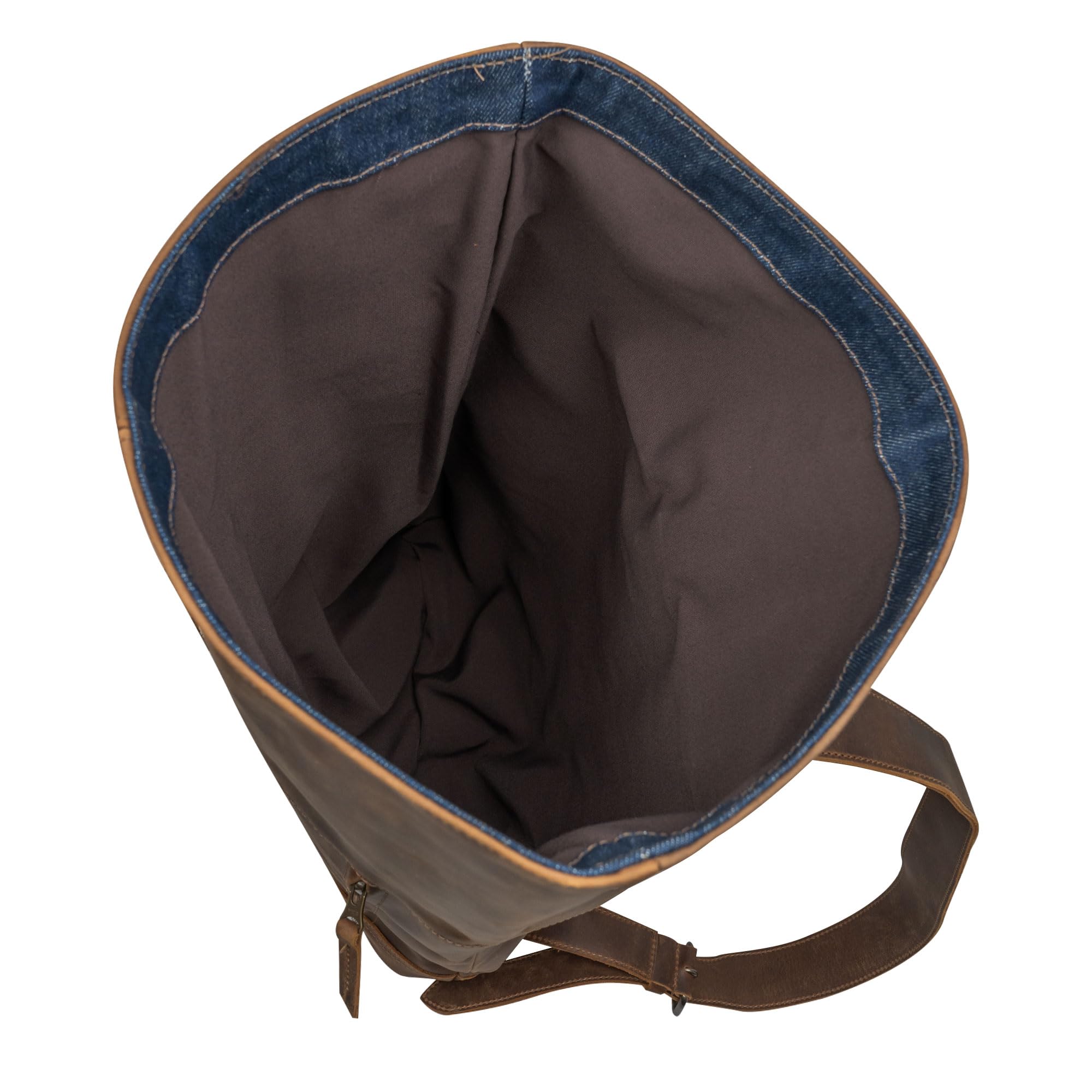 Hide & Drink, Roll Top Backpack Handmade From Full Grain Leather and Plaid Cotton - Vintage Style Rucksack - With Adjustable Shoulder Straps - Bourbon Brown