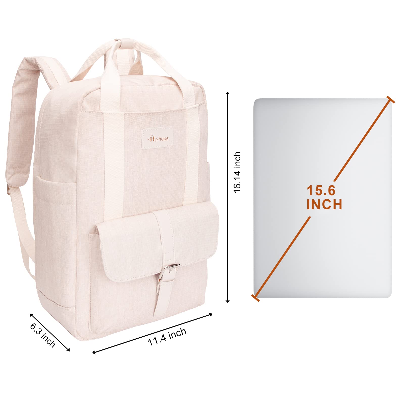 Hp hope Light Durable Smart Travel Backpack for Women Anti Theft RFID Work Backpack with USB Port & Wet Pocket TSA 15.6 Inch Laptop Backpack College School Bookbag (Beige)