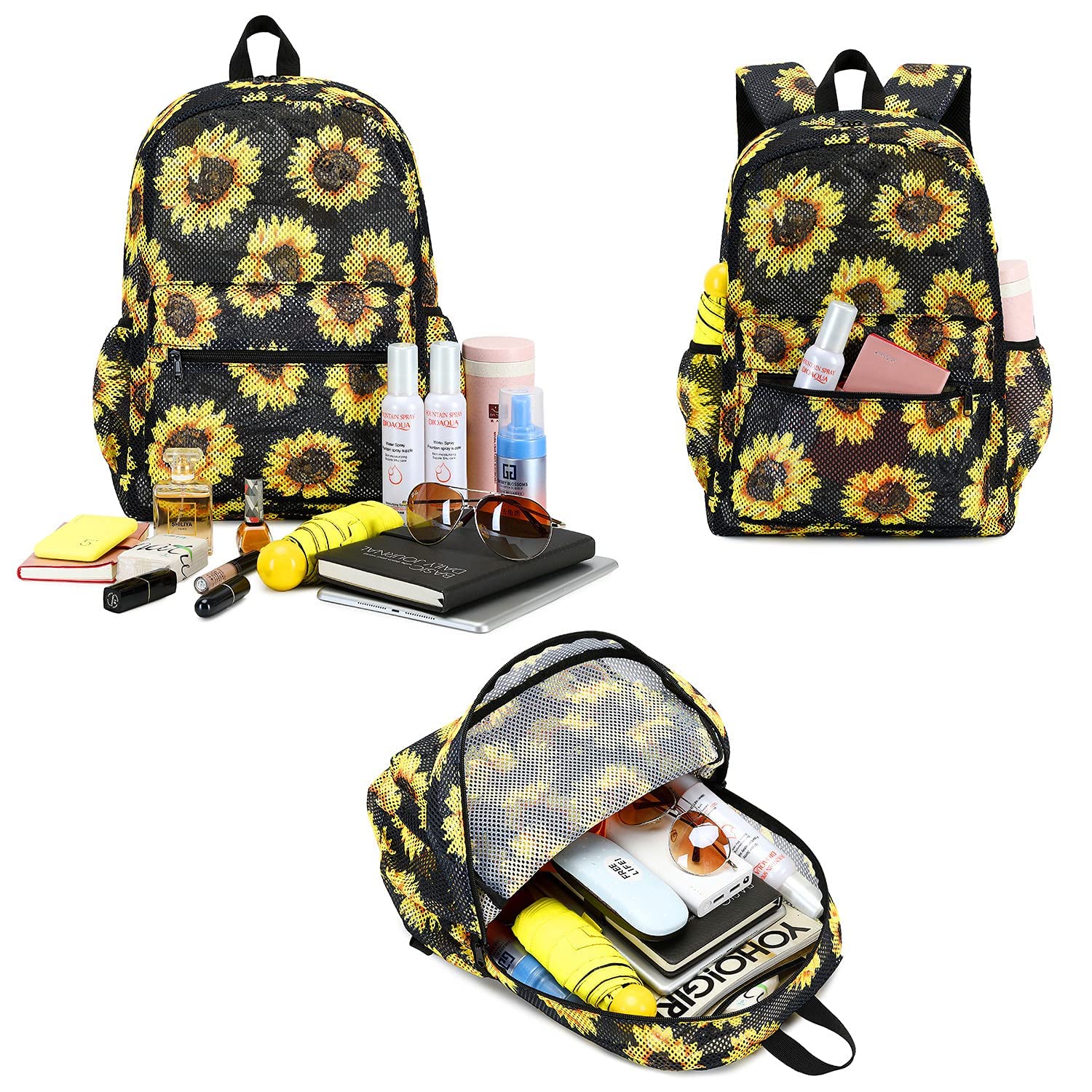 Bluboon Mesh Backpack for Girls Kids See Through School Bookbag with Mesh Drawstring Bag Semi-Transparent Beach Bag Daypack Gear Backpack