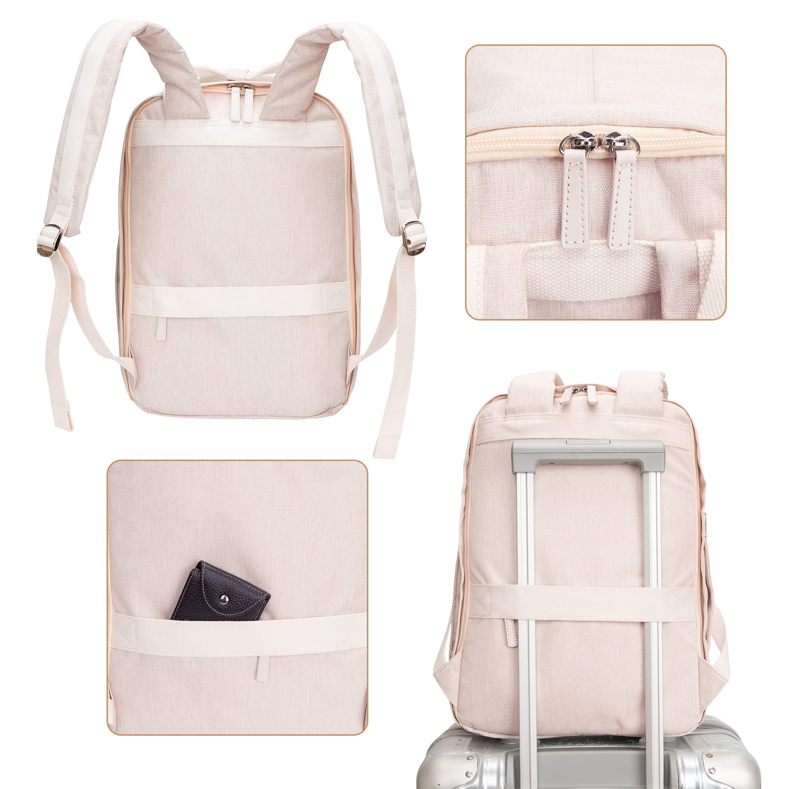 Hp hope Light Durable Smart Travel Backpack for Women Anti Theft RFID Work Backpack with USB Port & Wet Pocket TSA 15.6 Inch Laptop Backpack College School Bookbag (Beige)