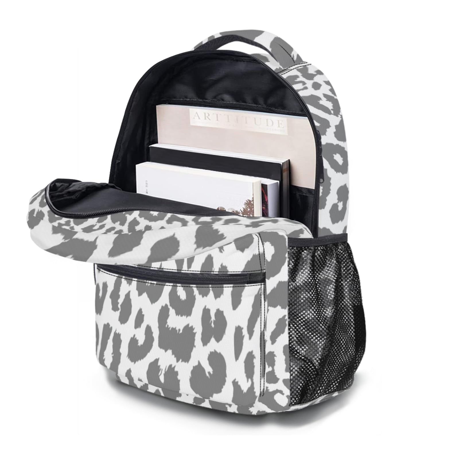 Nerxy Snow Leopard Backpack for School - Cheetah Spots School Backpack White White Grey Animal Skin School Bag Laptop Book Bag Fits 14 Inch Laptop Rucksack Daypack