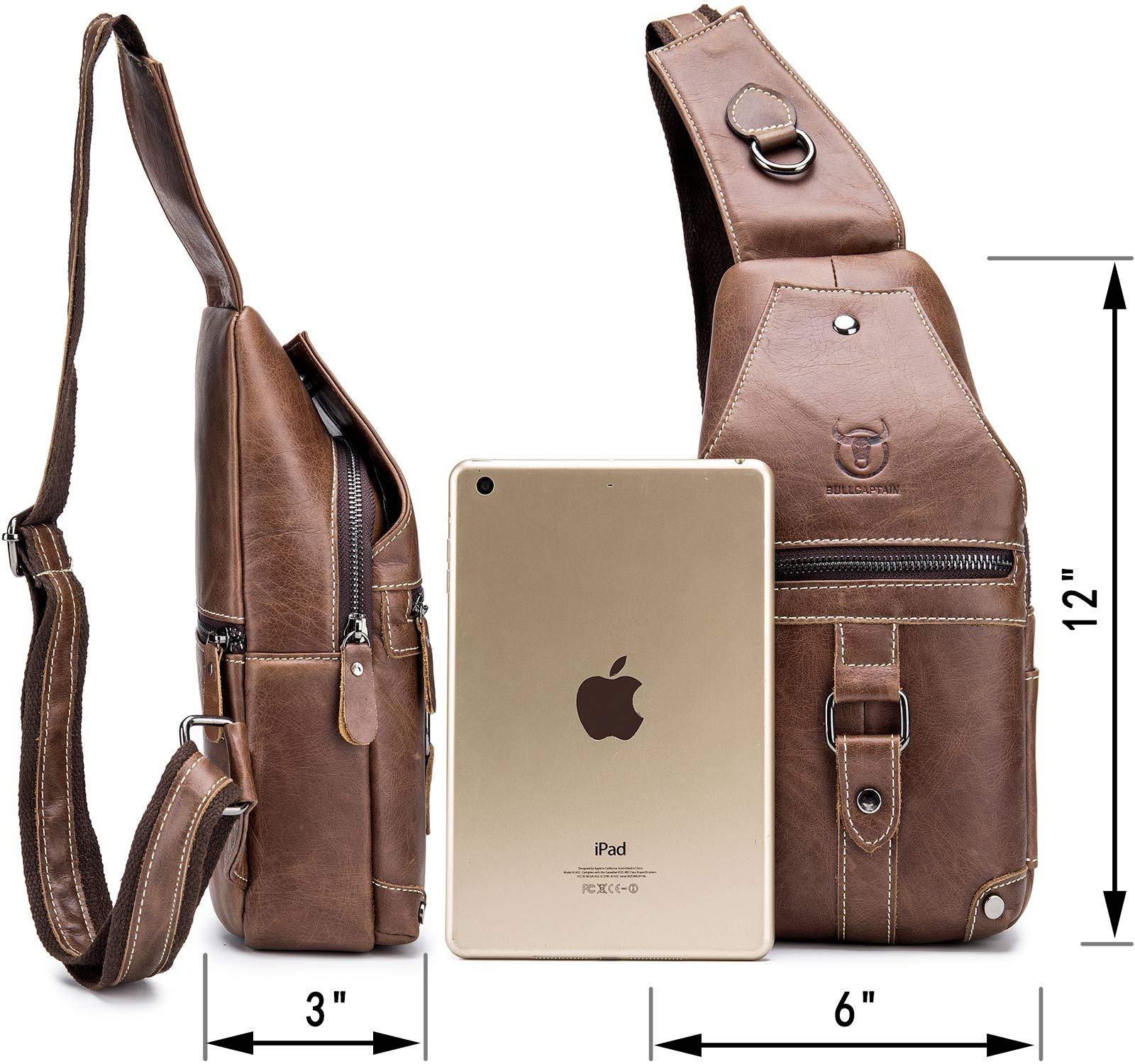 Genuine Leather Sling Bag,Full Grain Leather Chest Bag Casual Crossbody Shoulder Backpack Travel Hiking Vintage Daypacks for Men