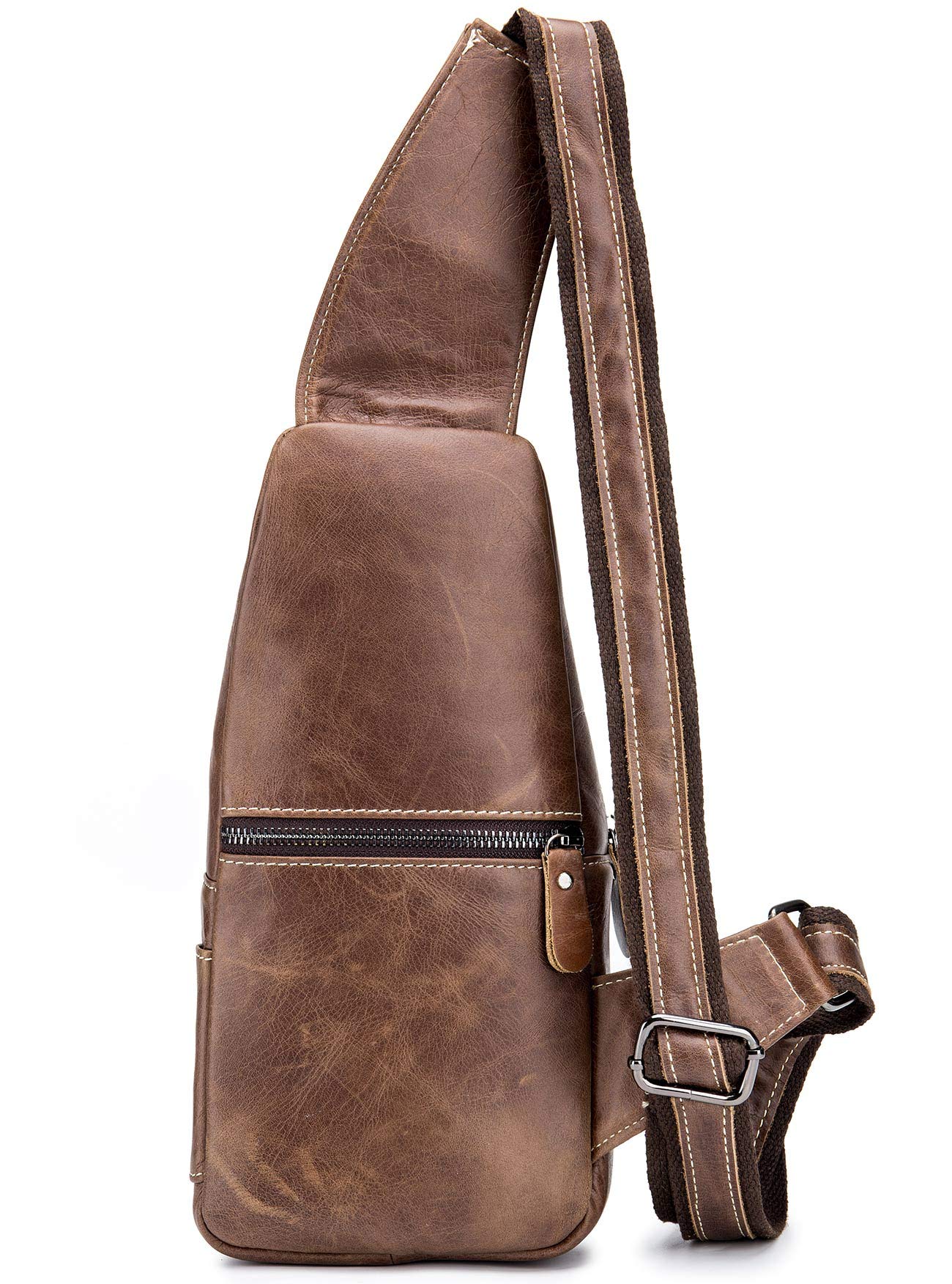 Genuine Leather Sling Bag,Full Grain Leather Chest Bag Casual Crossbody Shoulder Backpack Travel Hiking Vintage Daypacks for Men