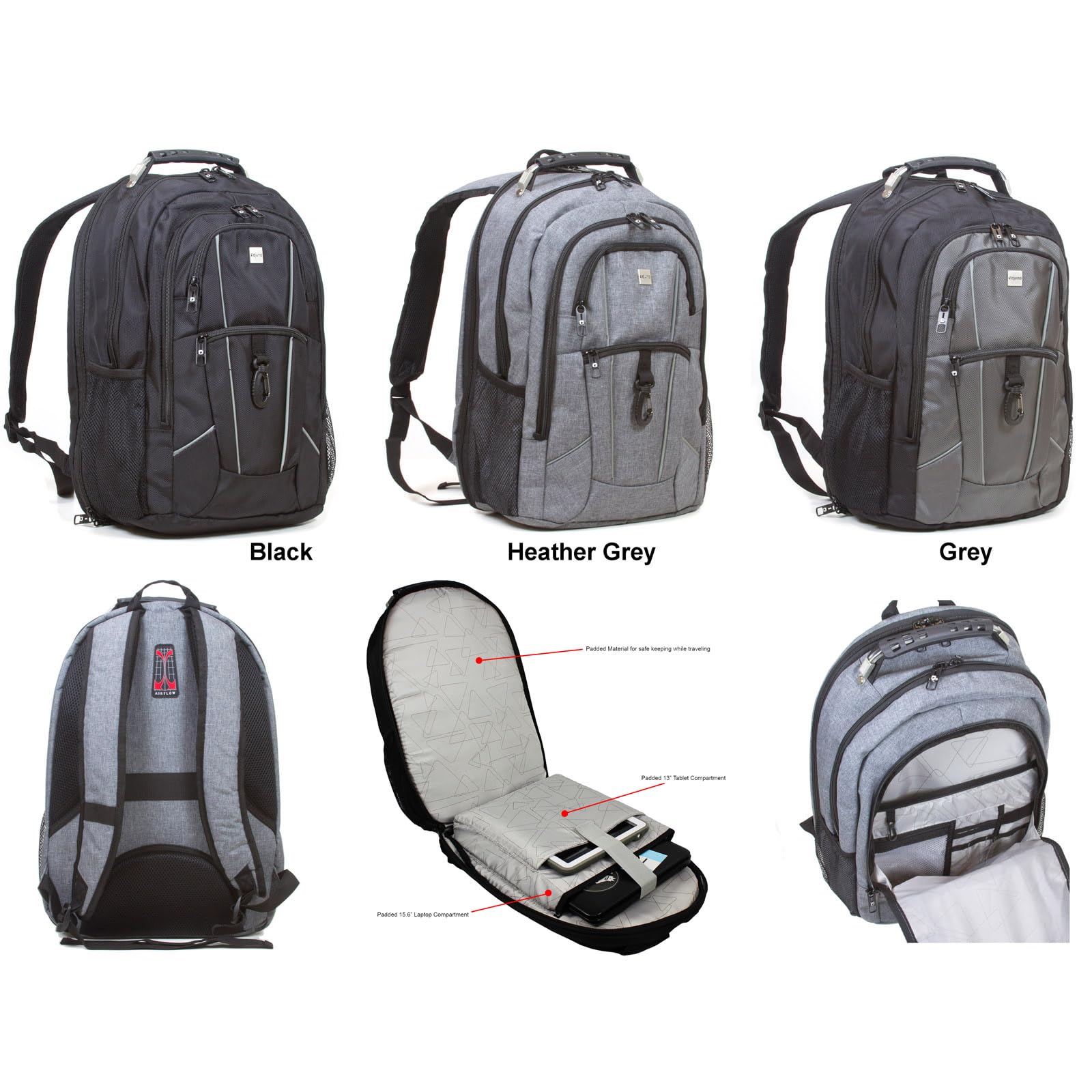 Dejuno Commuter Backpack Checkpoint-Friendly 15.6" Laptop Pocket, Black, Inch
