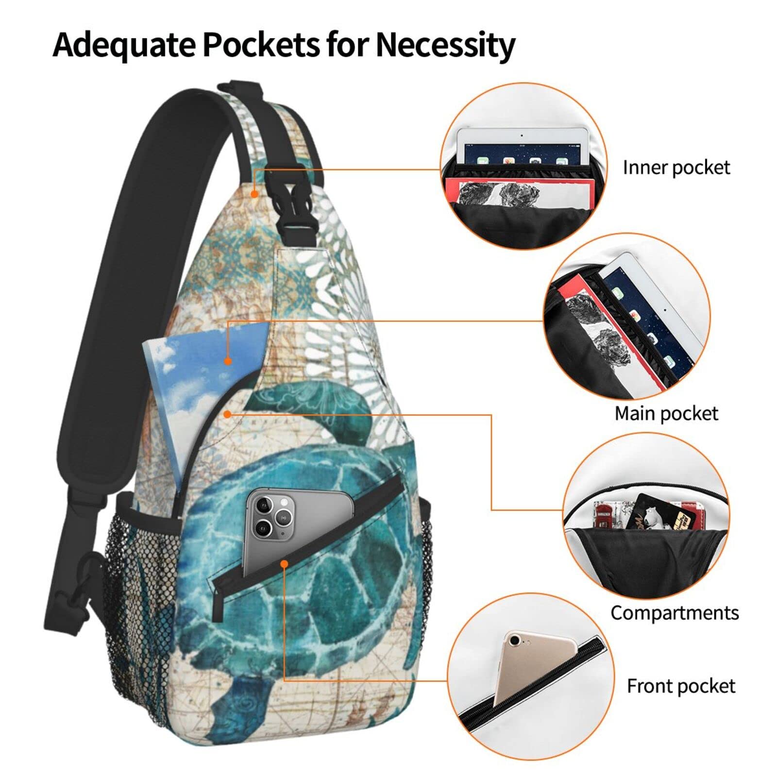 Sea Turtle Sling Bag Backpack - Crossbody Shoulder Chest Bags Unisex for Travel Casual Hiking with Adjustable Strap for Men Women
