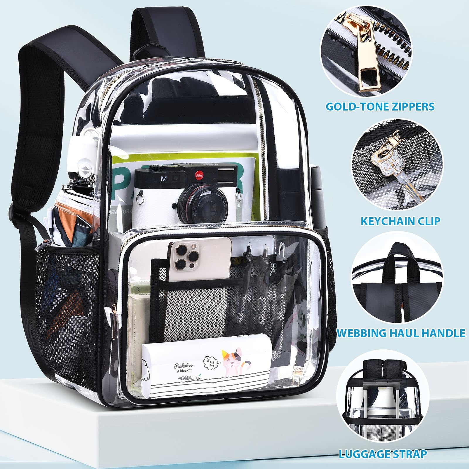 BYXEPA Clear Backpack Heavy Duty 17in TPU See Through Transparent Backpack with Reinforced Strap & Large Capacity for Girls Women School College Workplace Security - Lavender