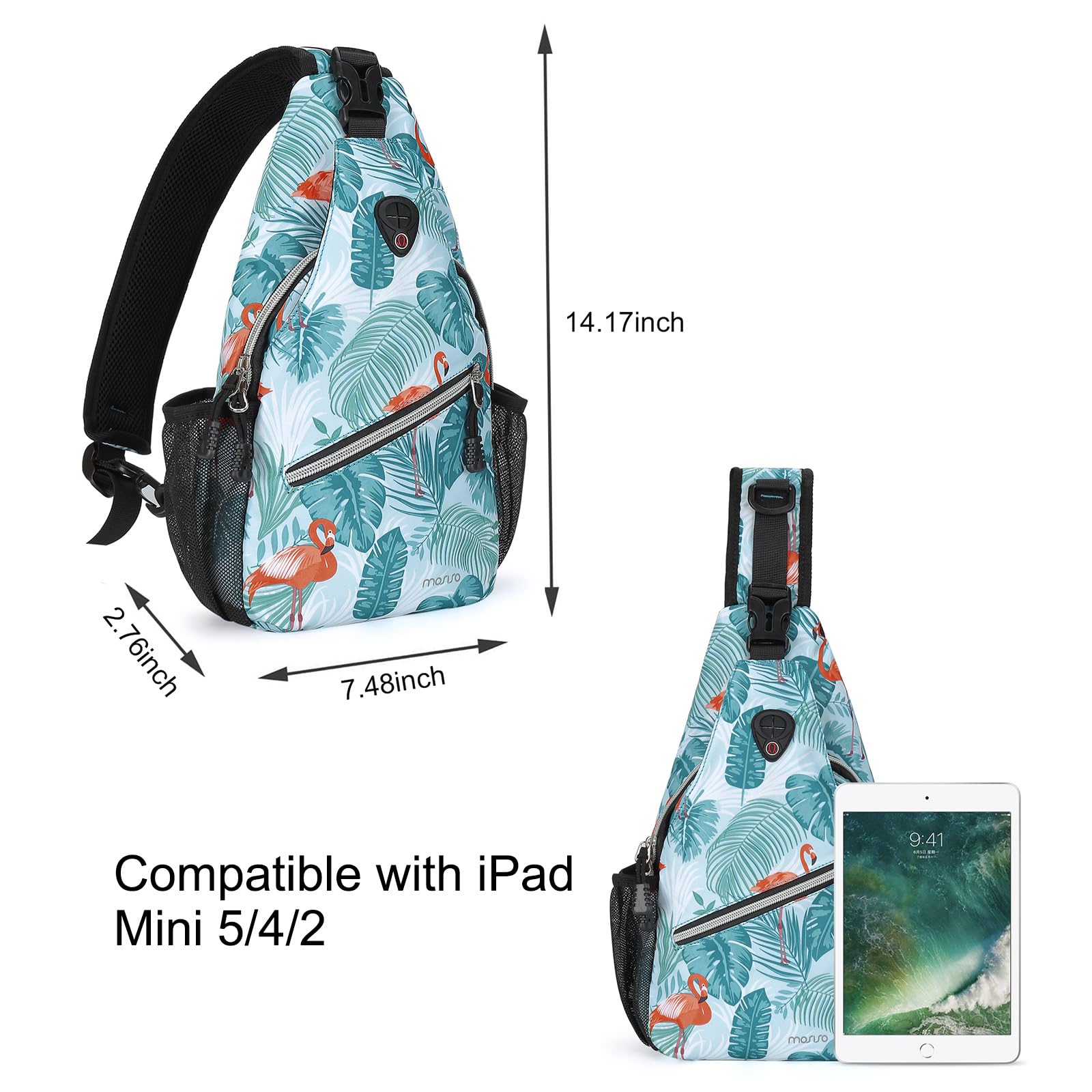 MOSISO Mini Sling Backpack,Small Hiking Daypack Pattern Travel Outdoor Sports Bag, Flamingo
