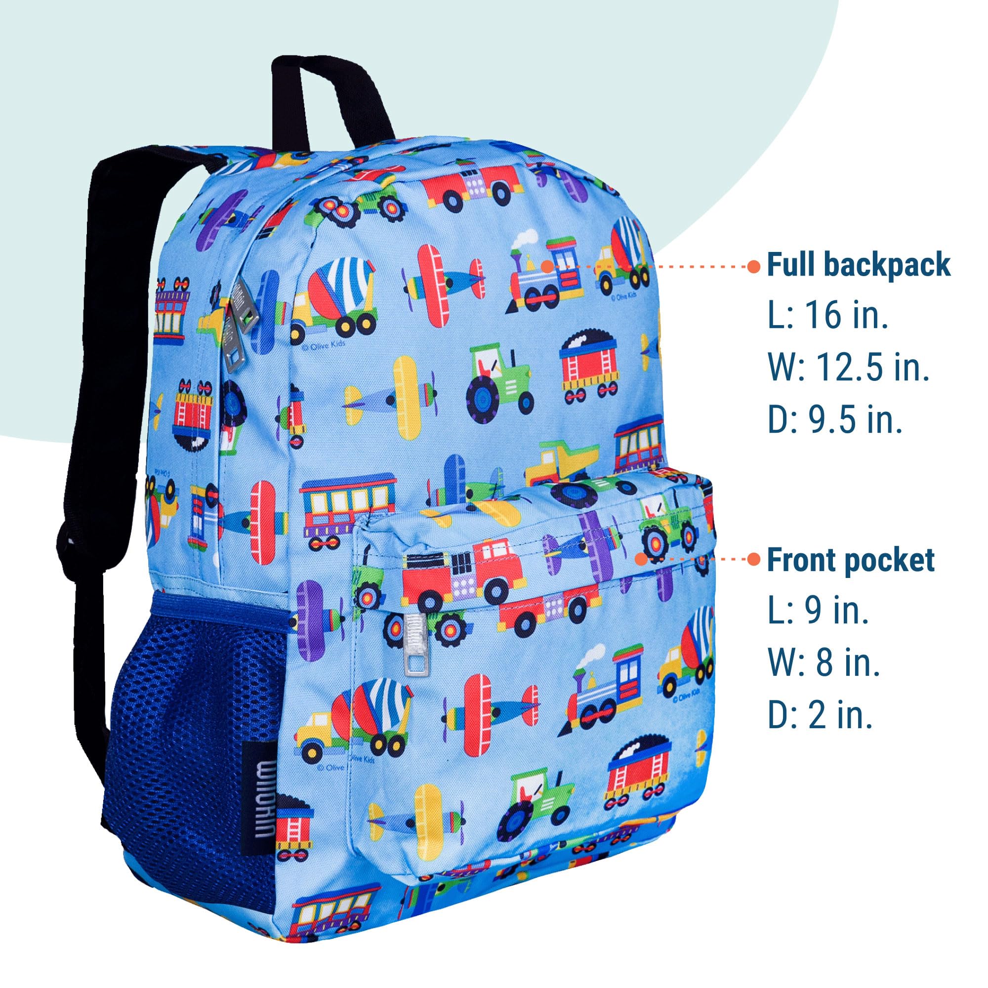 Wildkin 16-Inch Kids Backpack for Boys & Girls, Perfect for Elementary School Backpack, Features Padded Back & Adjustable Strap, Ideal Size for School & Travel Backpacks (Trains, Planes, and Trucks)