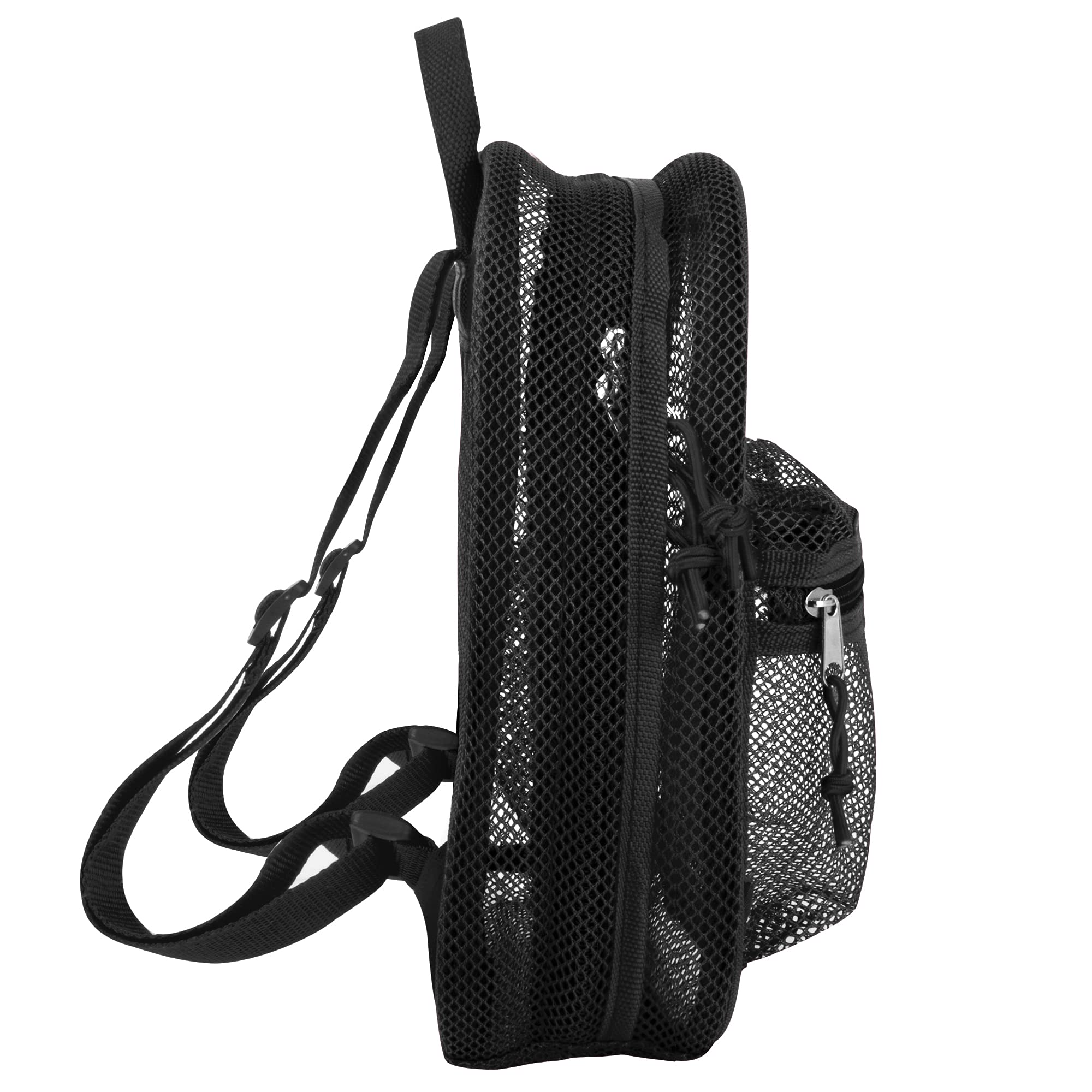 Mini Mesh Backpack for Women, Girls, Kids for School, Beach Toys, Pool, and Swimming Gear; Mini Transparent Backpacks with Padded Straps (Black)