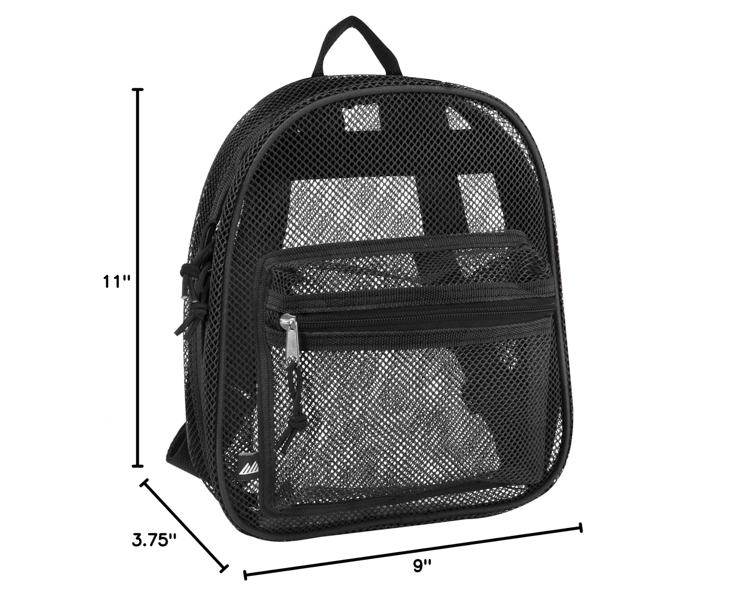 Mini Mesh Backpack for Women, Girls, Kids for School, Beach Toys, Pool, and Swimming Gear; Mini Transparent Backpacks with Padded Straps (Black)