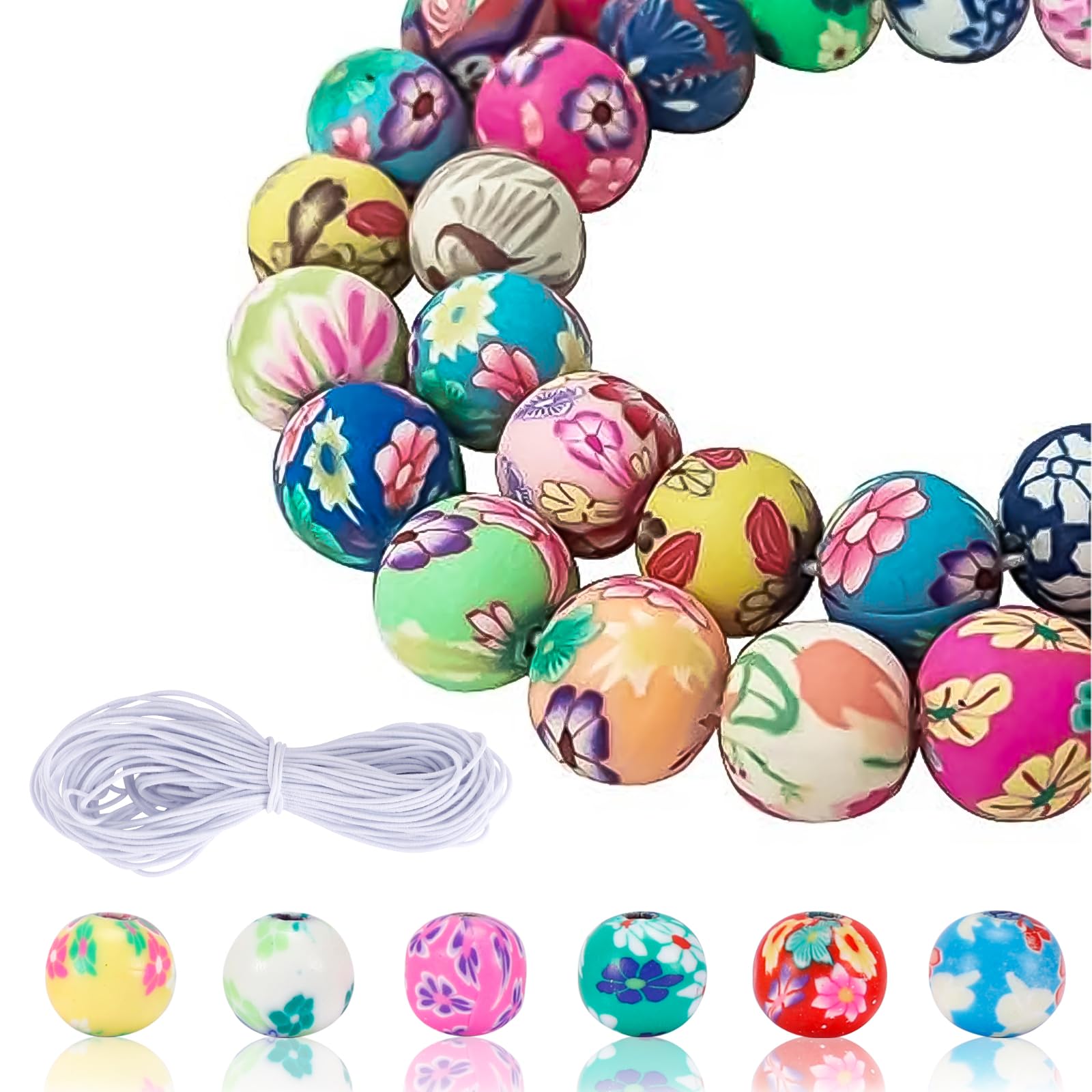 WXBOOM 100pcs 10mm Colorful Craft Beads for Bracelets Making Round Clay Beads Bulk Assorted Pattern Handmade Loose Beads for DIY Jewelry Making