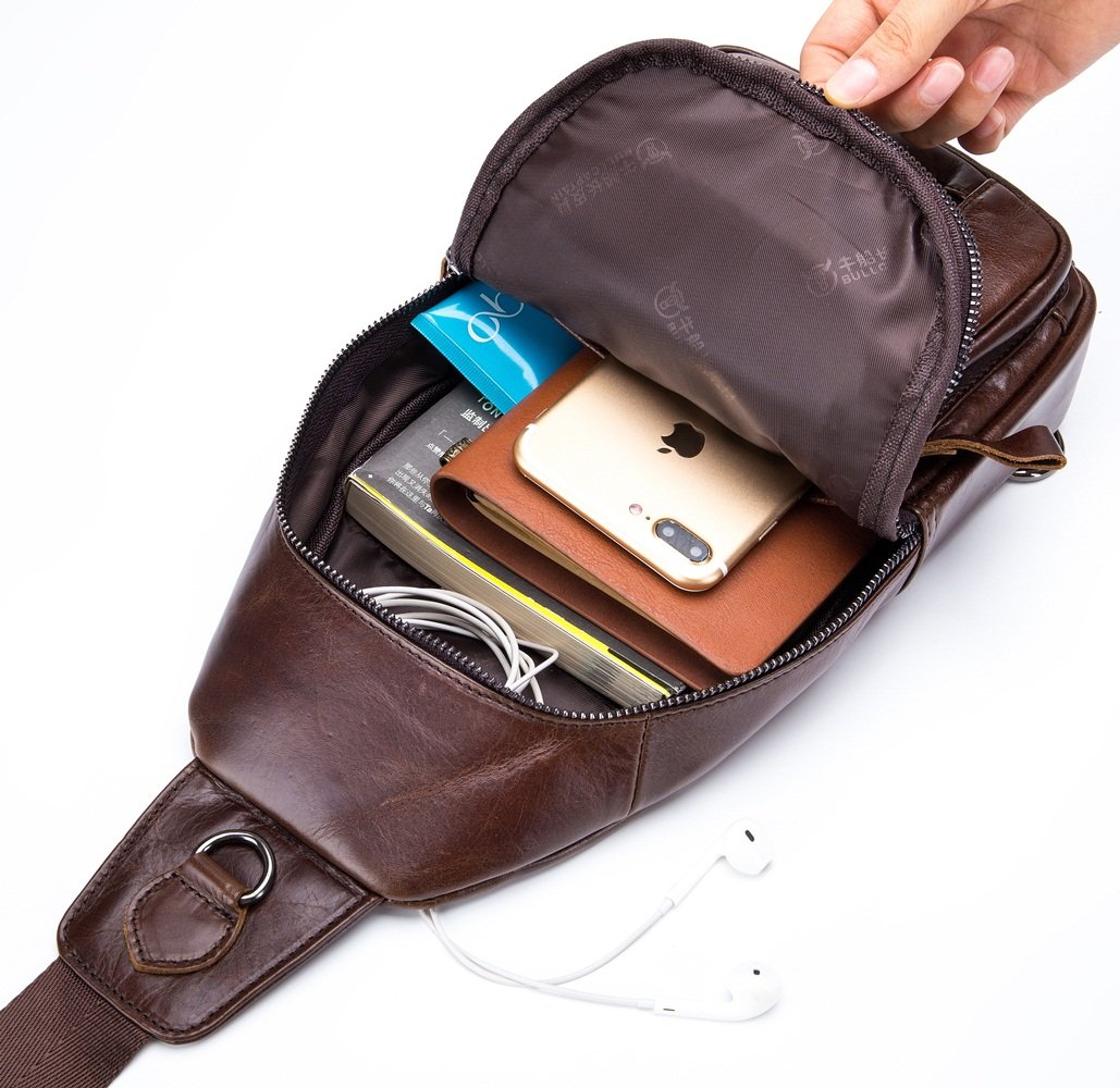 Genuine Leather Men Bag Shoulder Bags Backpack Outdoor Casual Crossbody Bag (Brown)