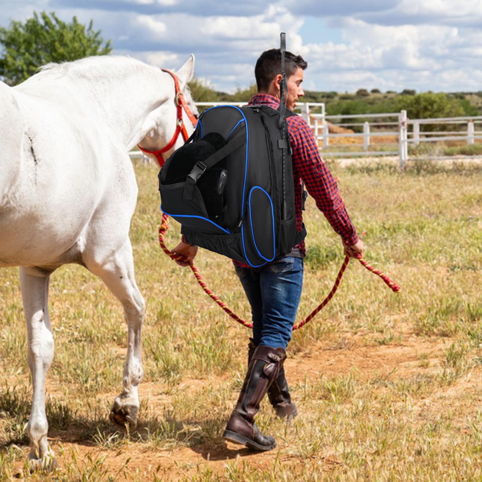 Large capacity equestrian horse riding gear horseback riding bag grooming tote bag equestrian backpack with helmet holder ringside equipment casual daypack backpacks