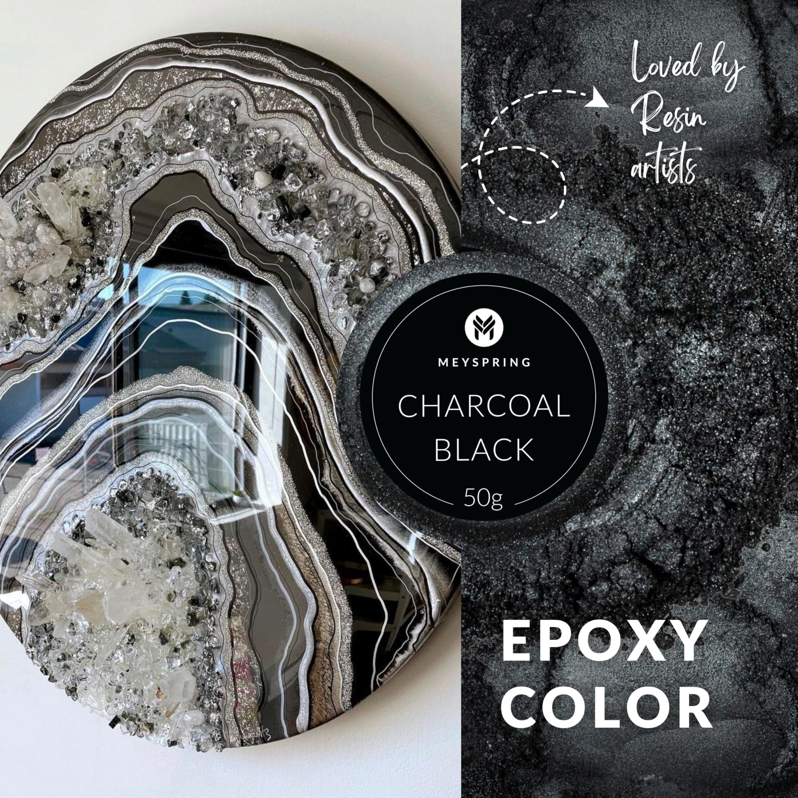MEYSPRING Charcoal Black Epoxy Resin Color Pigment - 50 Grams - Great for Resin Art, Epoxy Resin, and UV Resin - Mica Powder for Epoxy Resin