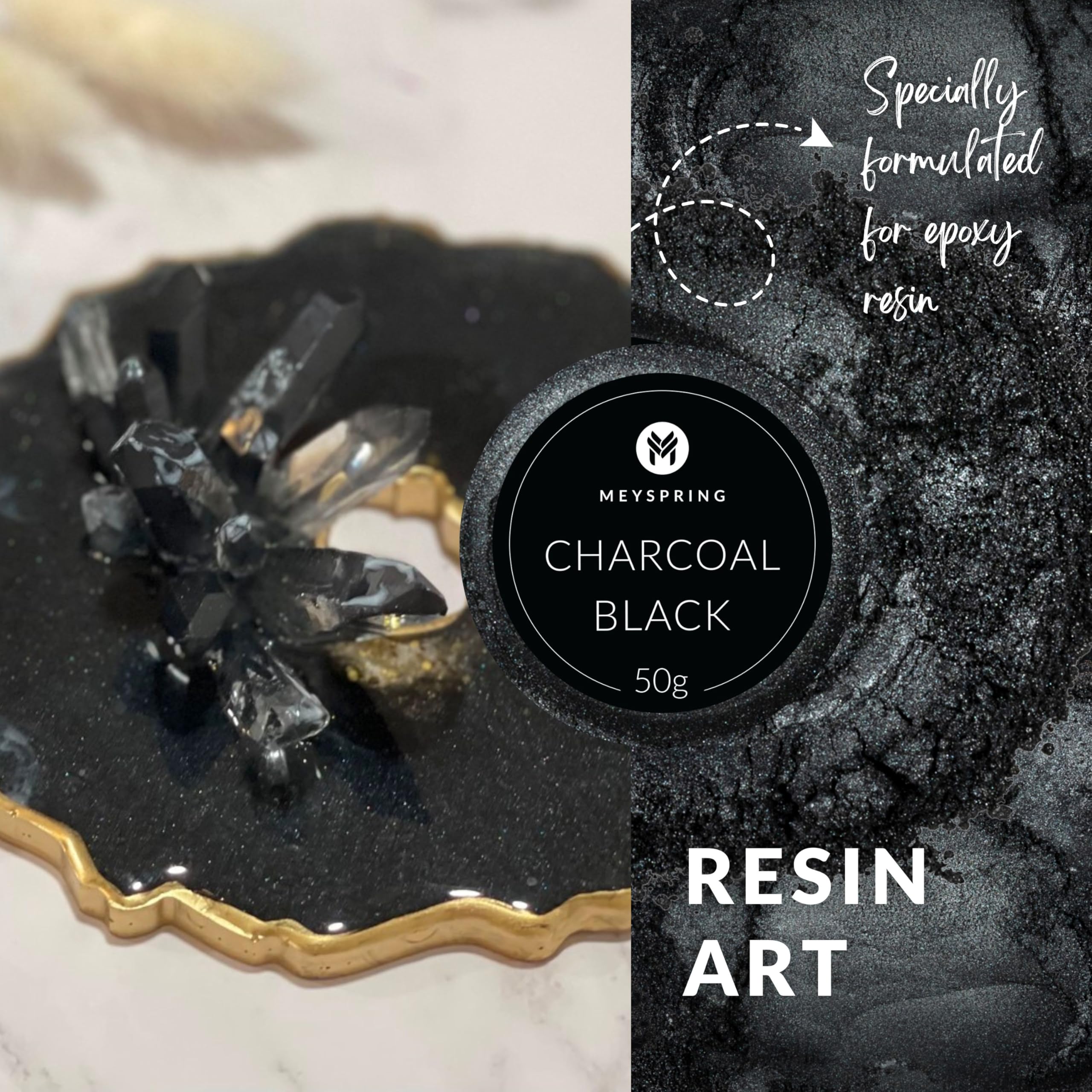 MEYSPRING Charcoal Black Epoxy Resin Color Pigment - 50 Grams - Great for Resin Art, Epoxy Resin, and UV Resin - Mica Powder for Epoxy Resin