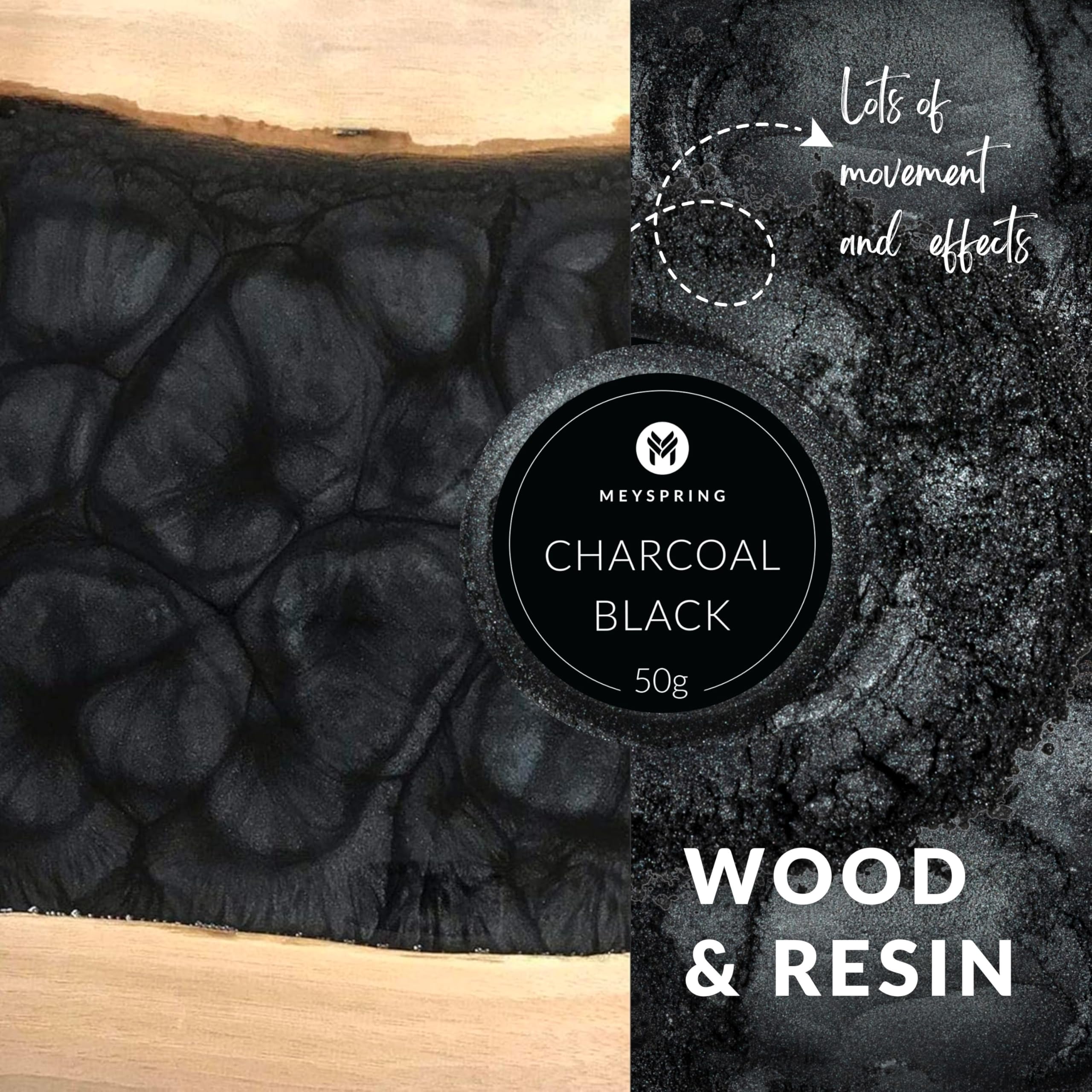 MEYSPRING Charcoal Black Epoxy Resin Color Pigment - 50 Grams - Great for Resin Art, Epoxy Resin, and UV Resin - Mica Powder for Epoxy Resin