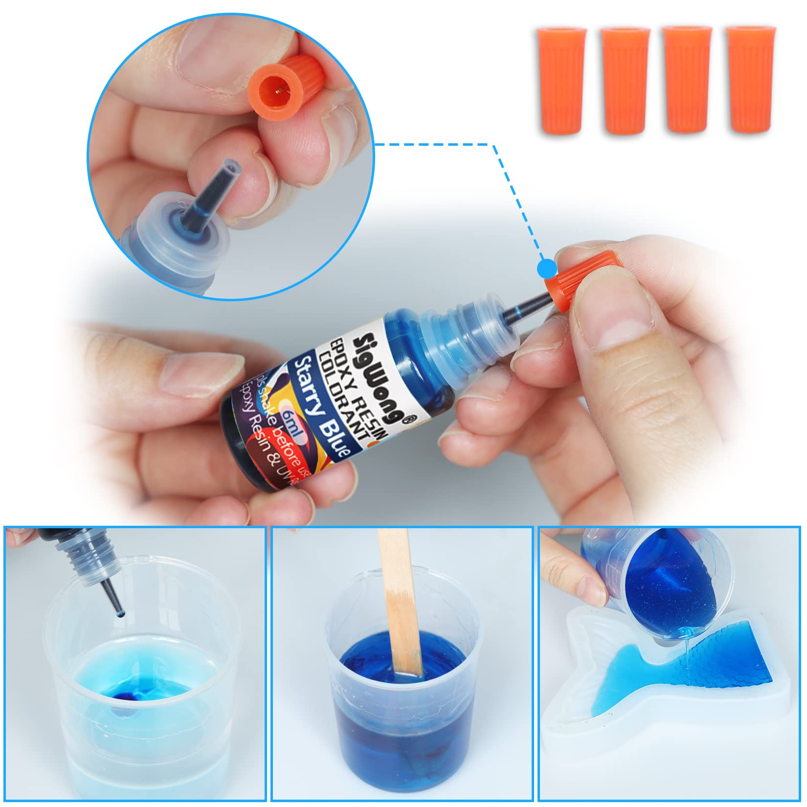 Epoxy Resin Pigment - 24 Colors Liquid Translucent Epoxy Resin Colorant, Highly Concentrated Epoxy Resin Dye for DIY Jewelry Making, Paint, Craft - 6ml Each, with 6 Colors Resin Glitter