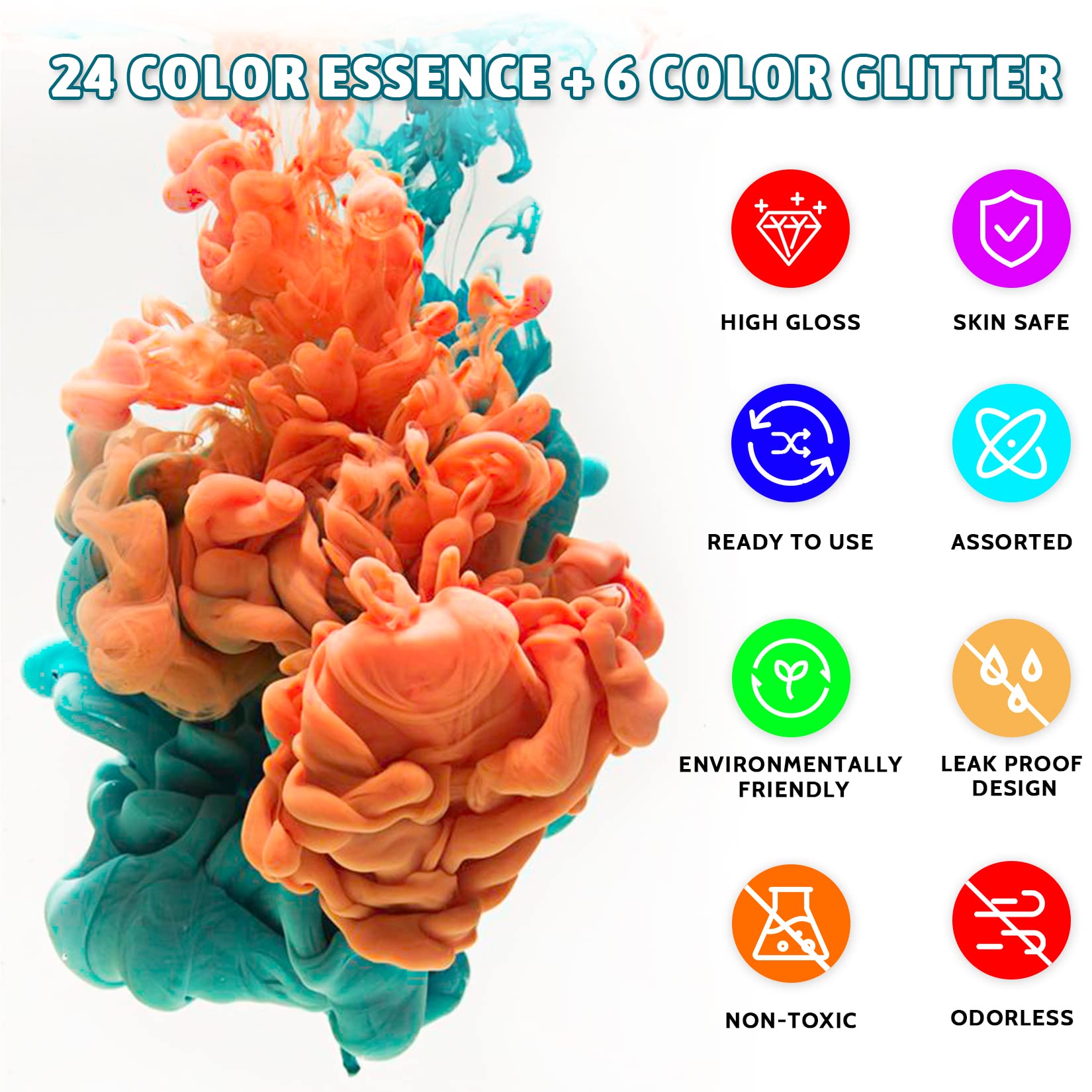 Epoxy Resin Pigment - 24 Colors Liquid Translucent Epoxy Resin Colorant, Highly Concentrated Epoxy Resin Dye for DIY Jewelry Making, Paint, Craft - 6ml Each, with 6 Colors Resin Glitter