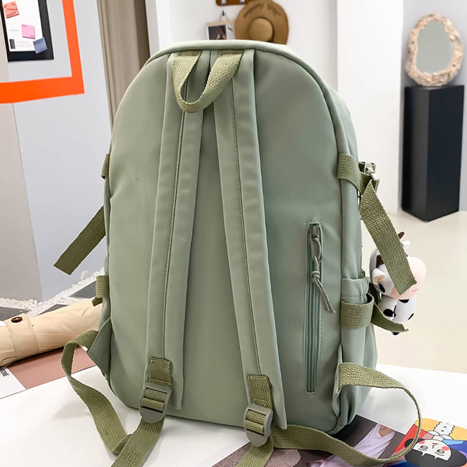 Kawaii Backpack Cute School Backpack Aesthetic Bookbags with Kawaii Pin Accessories for Teen Girls Green