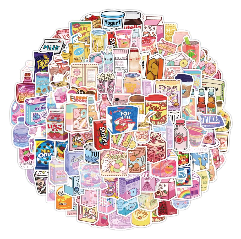 100pcs Cute Snack Stickers Food Stickers Drink Stickers Kawaii Small Beverage Stickers Decorative Masking Stickers for Personalize Laptop Scrapbook Daily Planner and Crafts