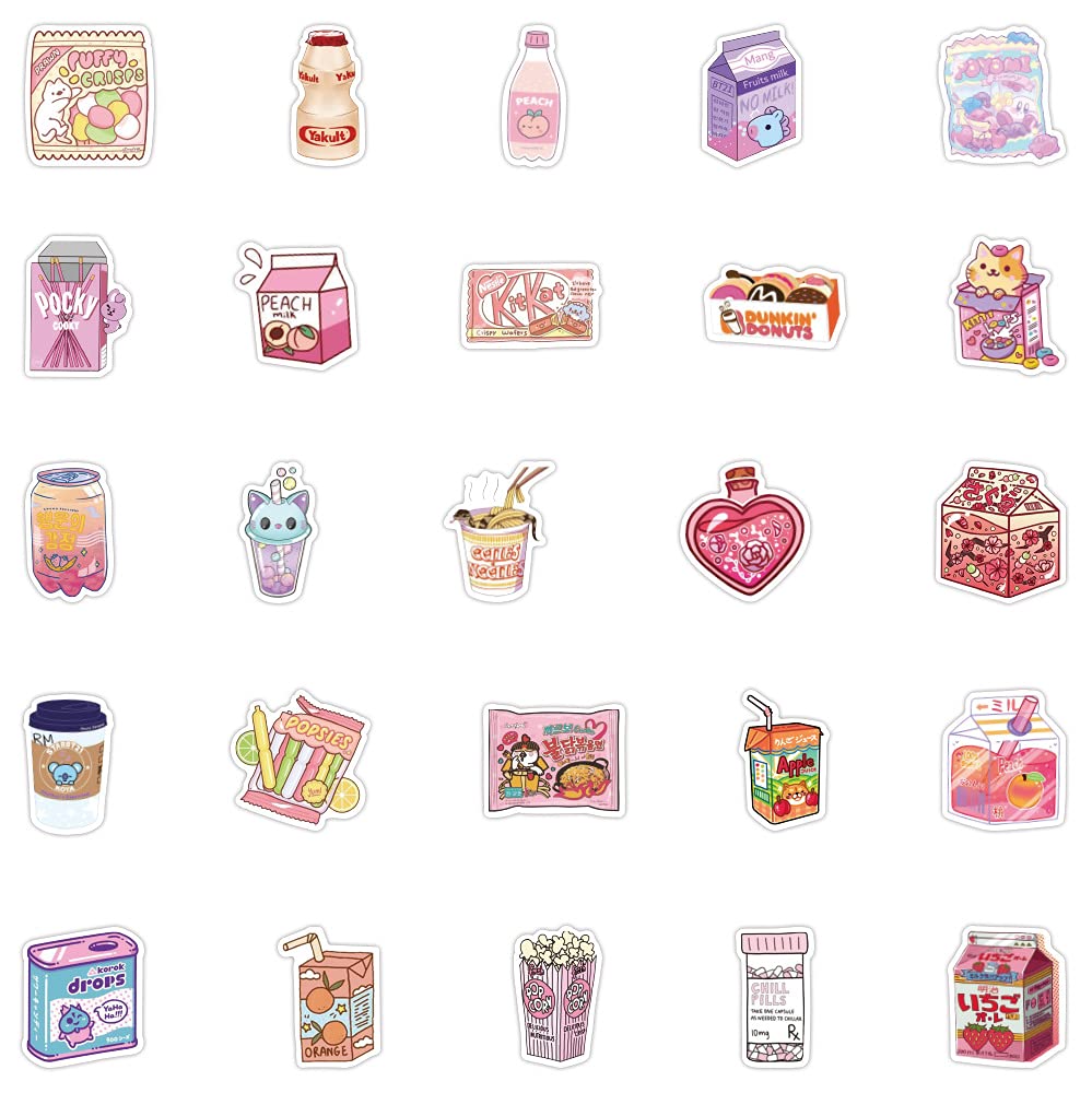 100pcs Cute Snack Stickers Food Stickers Drink Stickers Kawaii Small Beverage Stickers Decorative Masking Stickers for Personalize Laptop Scrapbook Daily Planner and Crafts