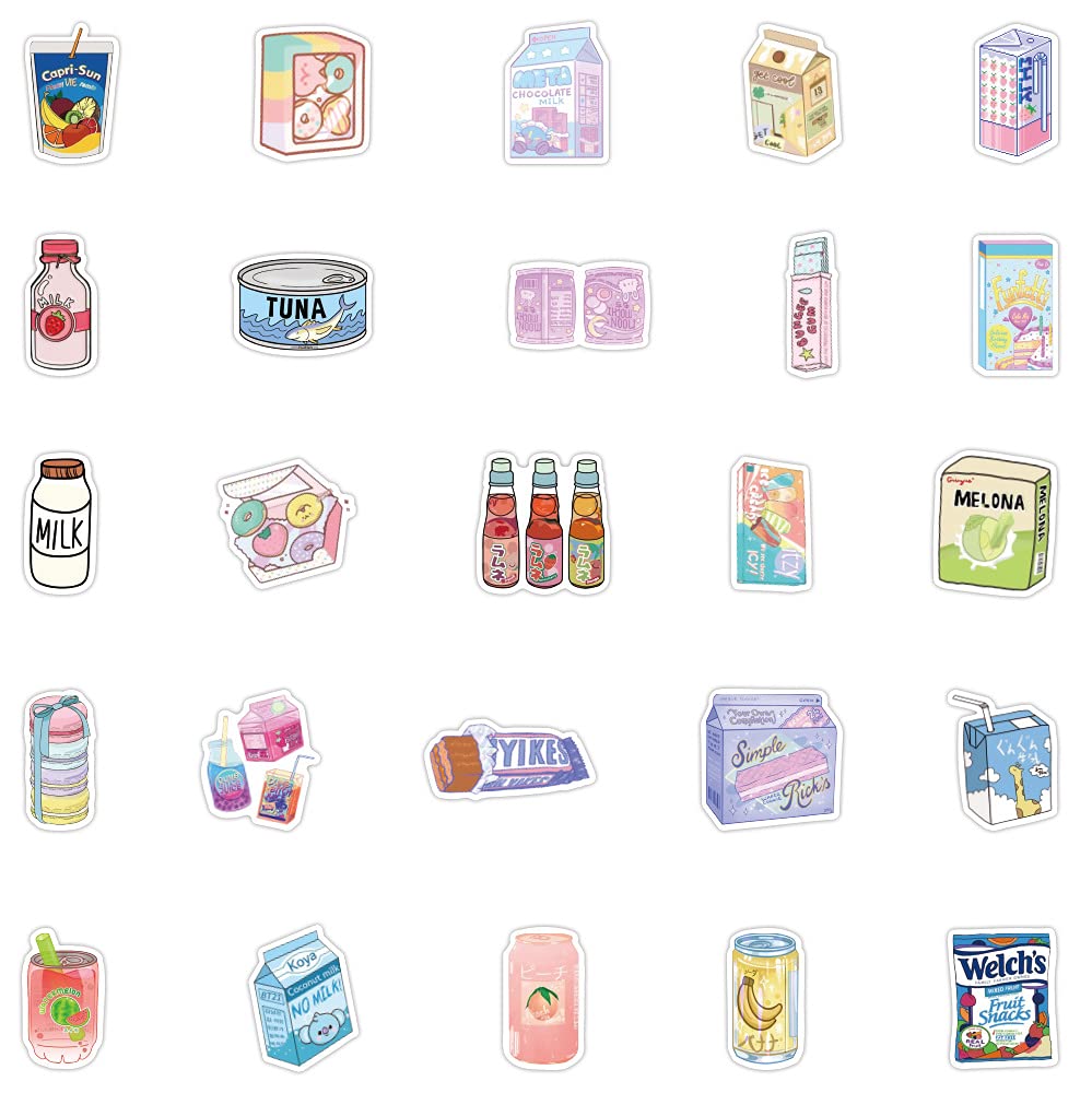 100pcs Cute Snack Stickers Food Stickers Drink Stickers Kawaii Small Beverage Stickers Decorative Masking Stickers for Personalize Laptop Scrapbook Daily Planner and Crafts