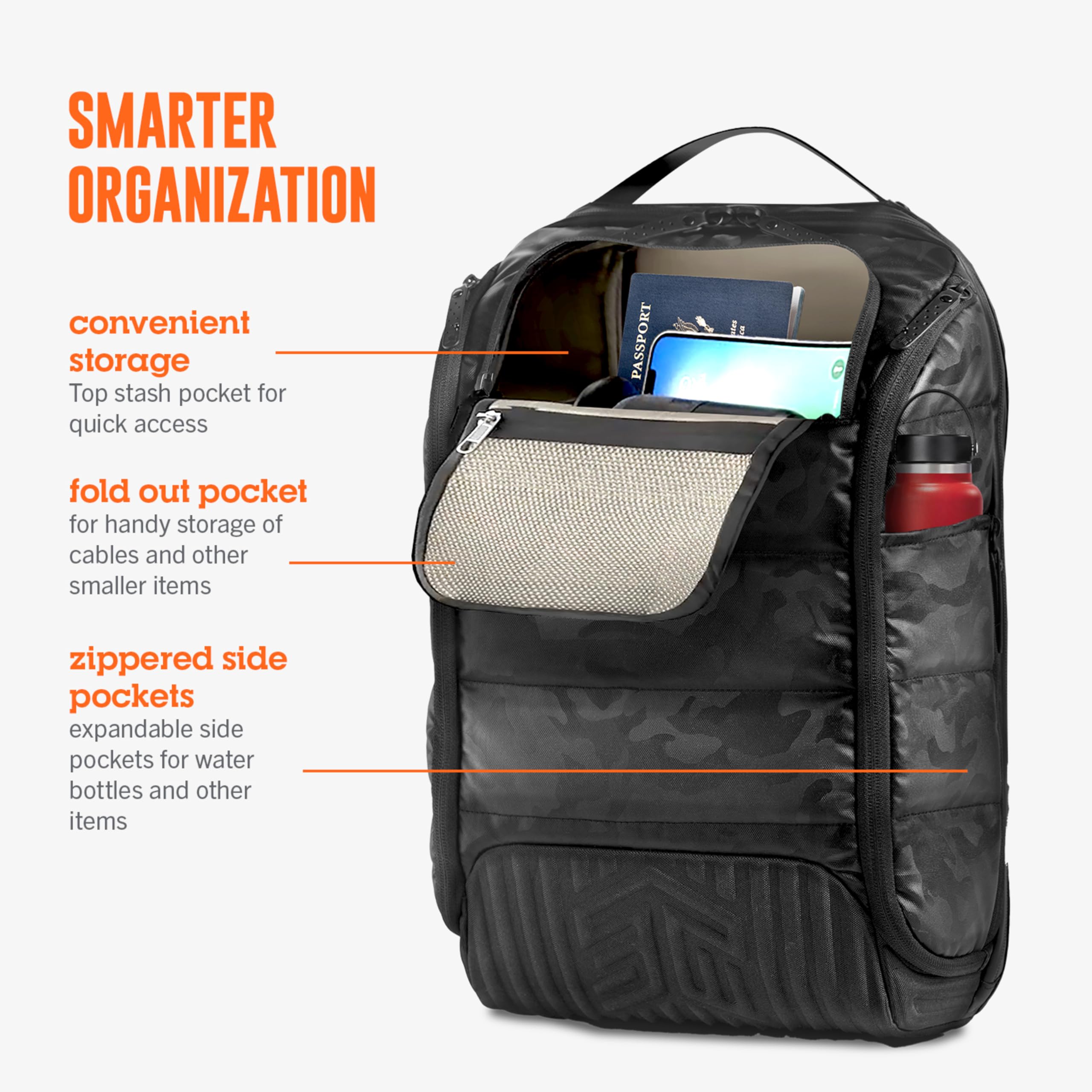 STM Dux 16L Premium Tech Backpack - Carry On Travel Laptop Backpack (Fits 15" Laptops) - Multi-Direction Cargo Access, Water Resistant & Luggage Passthrough - Black (stm-111-376P-01)