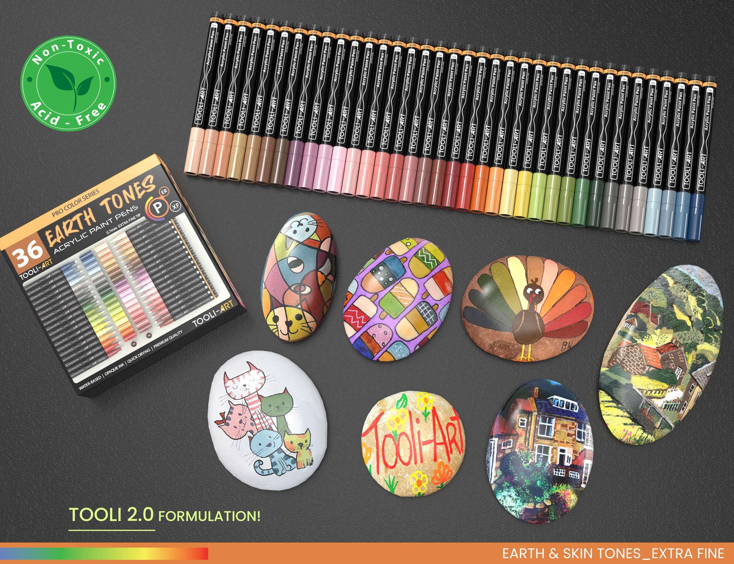 36 Acrylic Paint Pens Skin and Natural Earth Tone Marker Set For Rock Painting, Canvas, Mugs, Glass, Plastic, Wood, Metal, Fabric, Scrapbooking, Most Surfaces. Quick Drying Waterbased (EXTRA FINE)