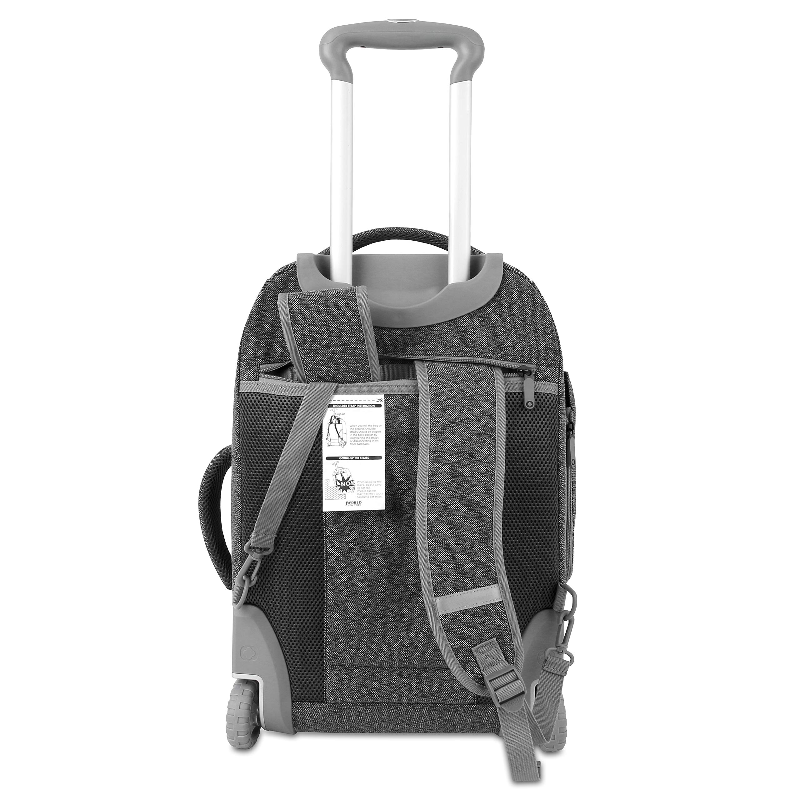J World New York Rover Carry-On Backpack w/Wheels. Rolling Laptop, Grey, One Size