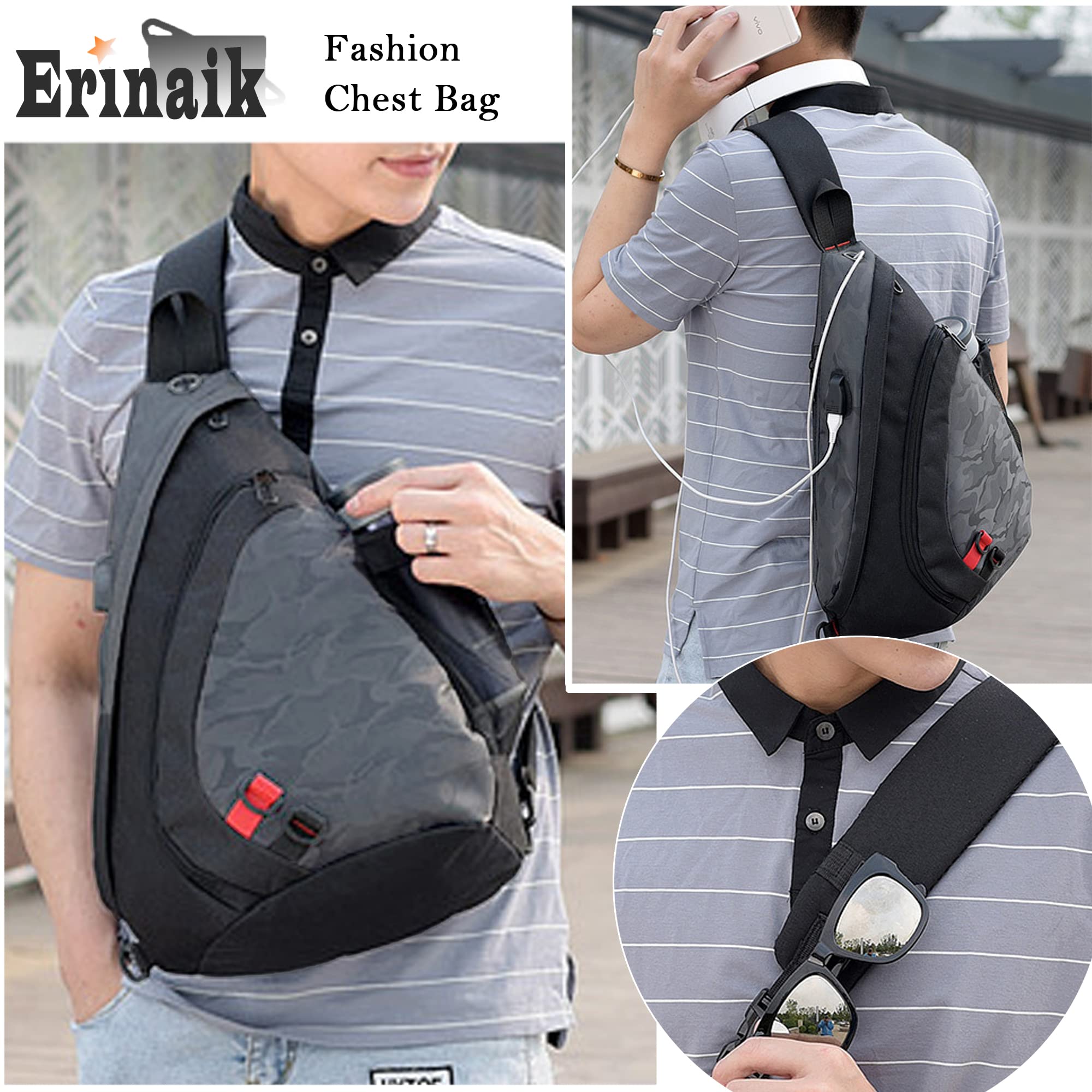 Sling Bag Shoulder Crossbody Backpack for Men Women Lightweight Large USB Waterproof Camo Chest Daypack for Travel Hiking Camping