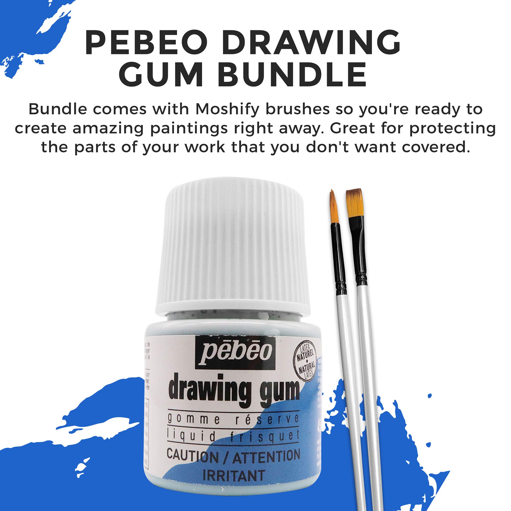 Pebeo Drawing Gum Made in France - Masking Fluid for Watercolor Painting and Various Art Projects - Bundled with Moshify Applicator Brush Set