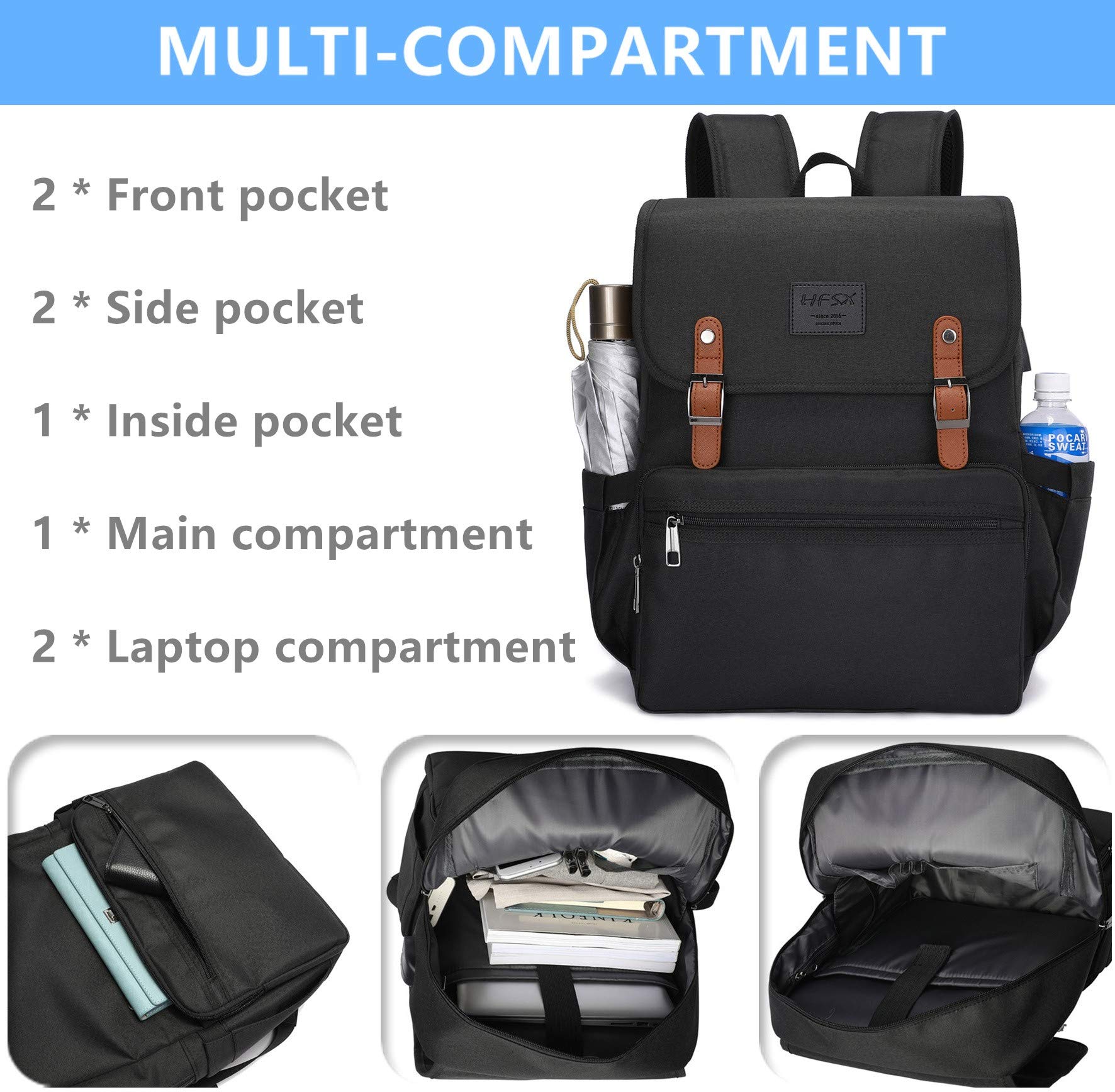HFSX Backpack Bookbags Laptop Backpack for Women Men Vintage Backpack College Backpack Travel Bookbag Laptop Bookbags with USB Charging Port Gray Backpacks Fits 15.6 inch Notebook